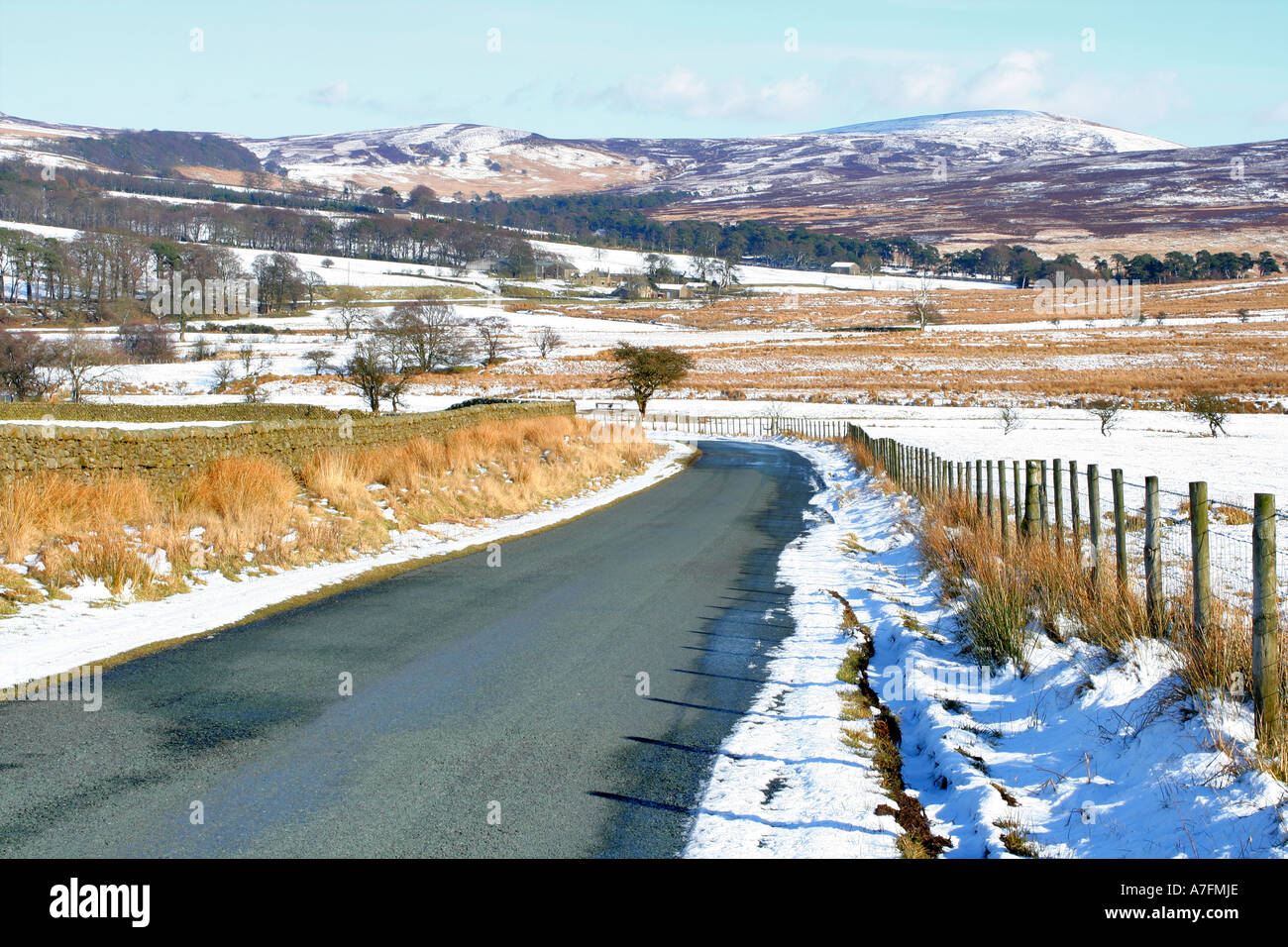 Road past Hawthornwaite Fell in Winter in Forest of Bowland AONB Stock ...