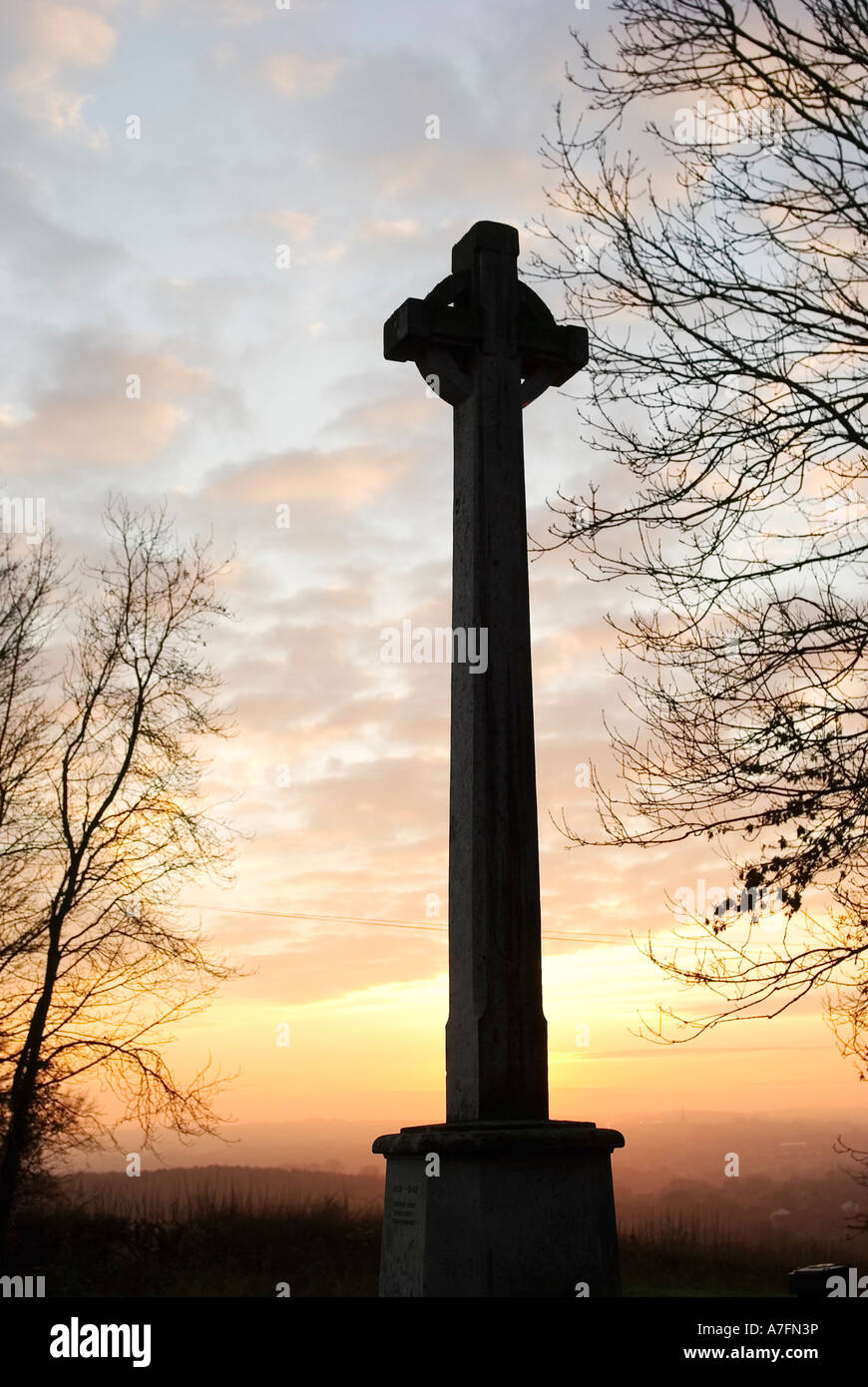war memorial in churchyard cross sunset Stock Photo - Alamy