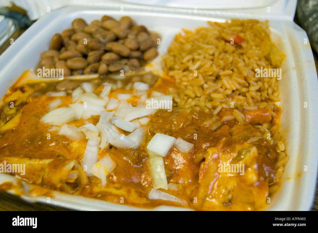 Enchilada plate to go Stock Photo - Alamy