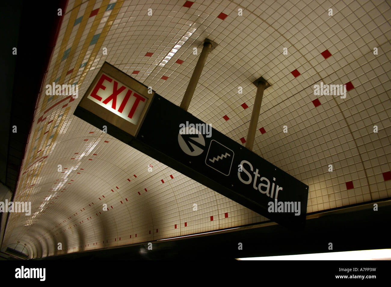 sign in the subway for exit and stair in the Chicago el Illinois Stock ...