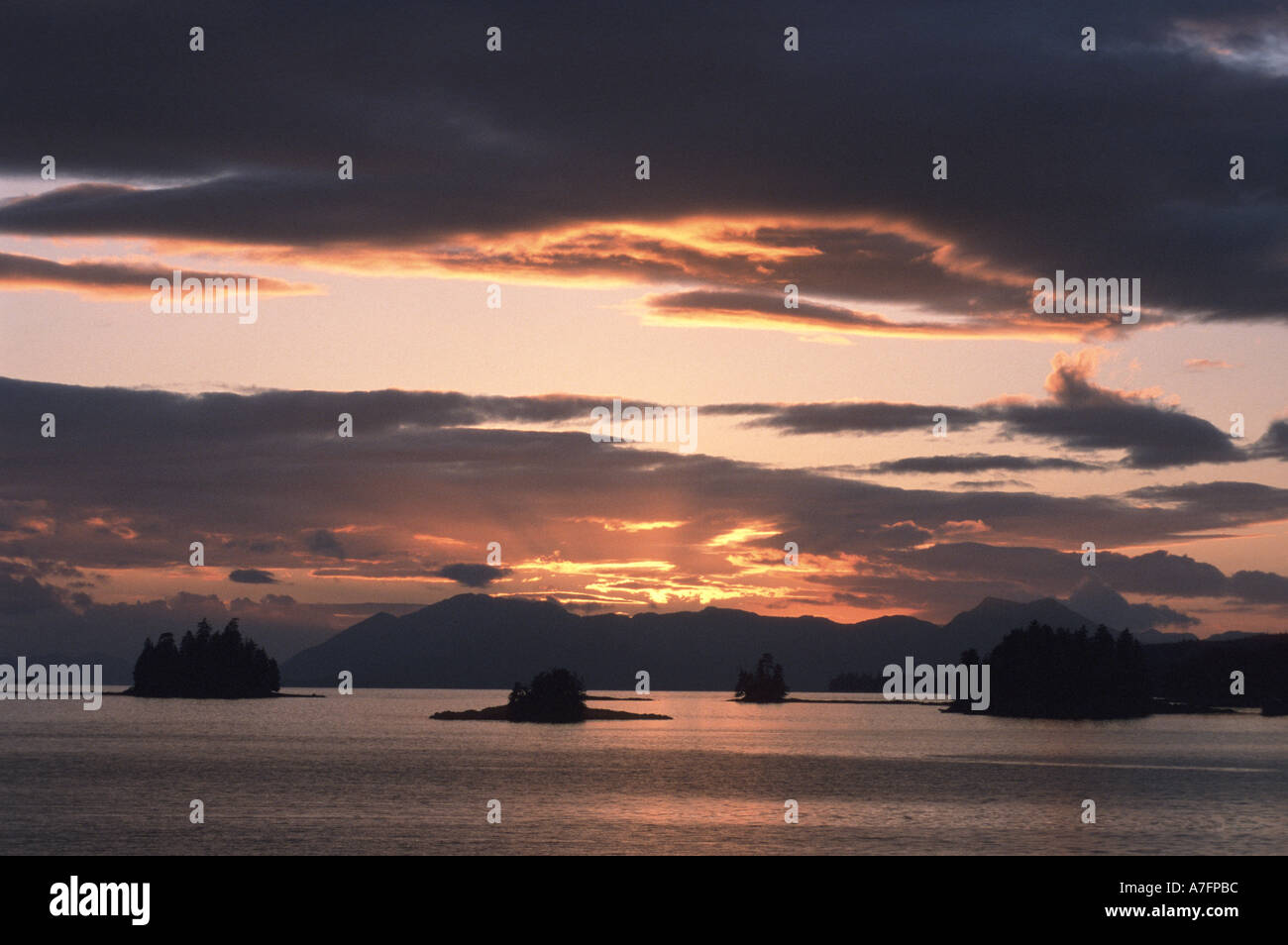 U.S.A., Alaska, Tongass Narrows, Ward Cove, near Ketchikan Sunset on ...