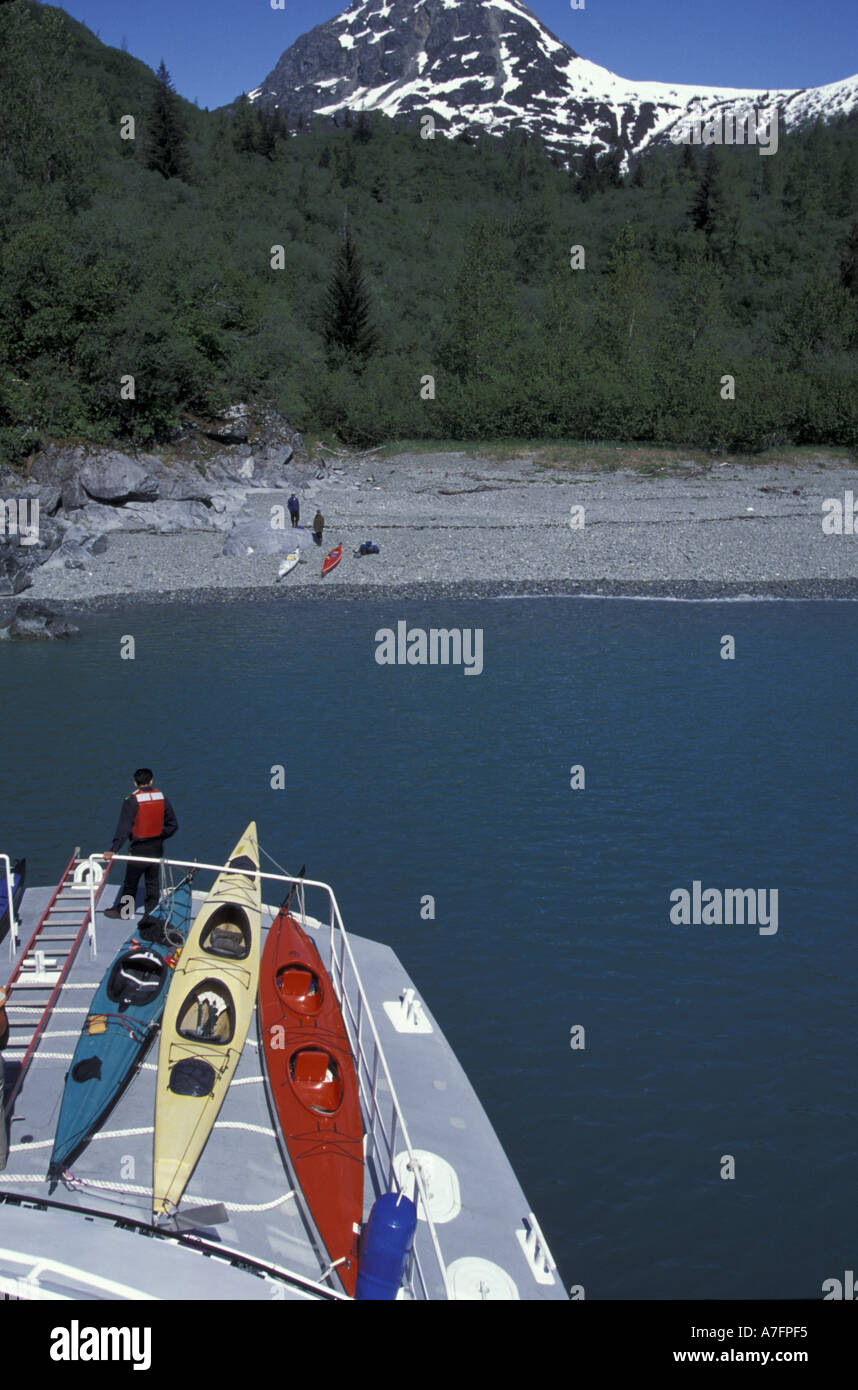 USA, SE Alaska, Glacier Bay NP, summer. Kayaks on deck of the Spirit of ...
