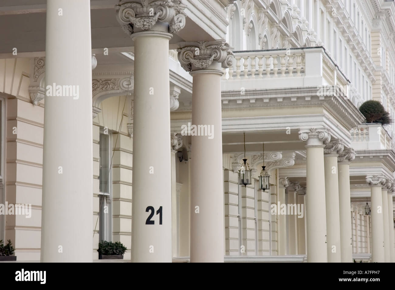 Classical style porches outside houses in Kensington London UK Stock ...