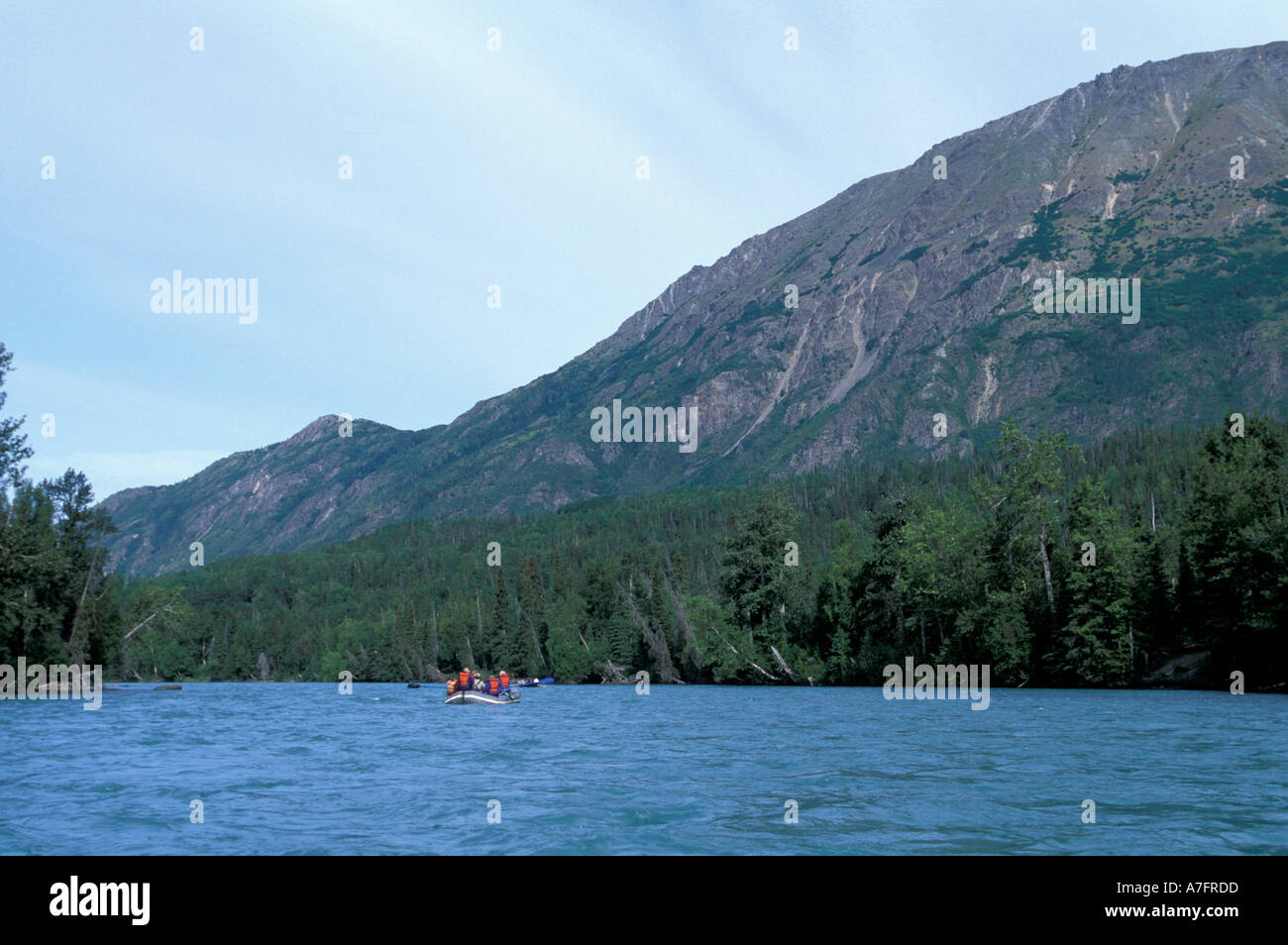 NA, USA, Alaska, Kenai River, rafters float down upper Kenai River ...