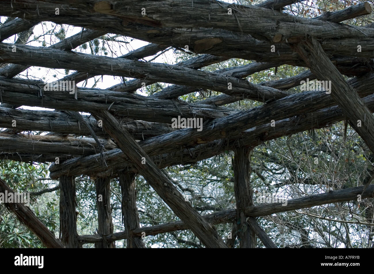 Wood branch shade structure pergola Stock Photo - Alamy