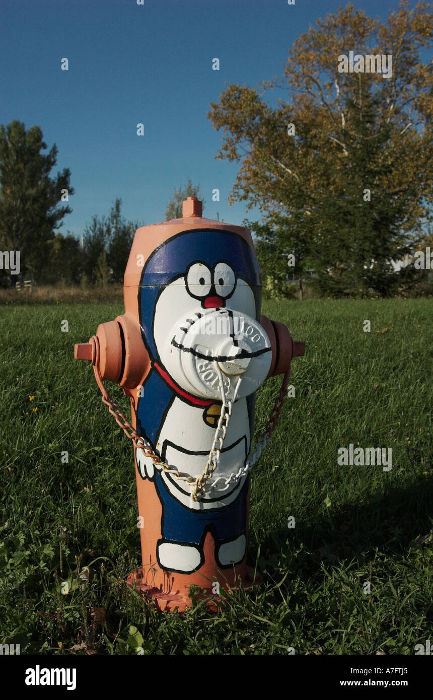 Painted fire hydrant cartoon character New Carlisle Quebec Canada Stock ...
