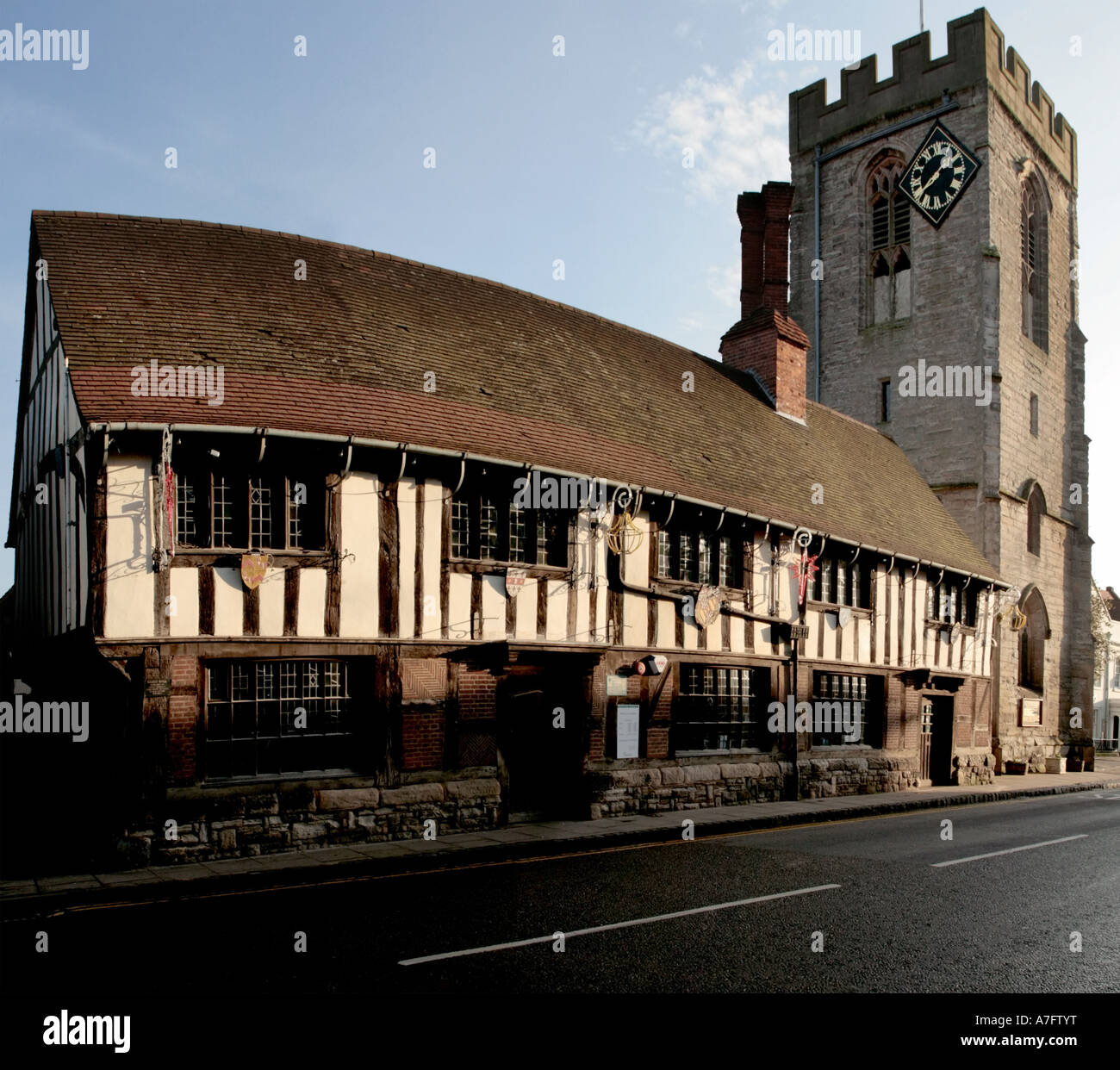 Medieval Tudor guildhall and church of St John the Baptist High Street ...