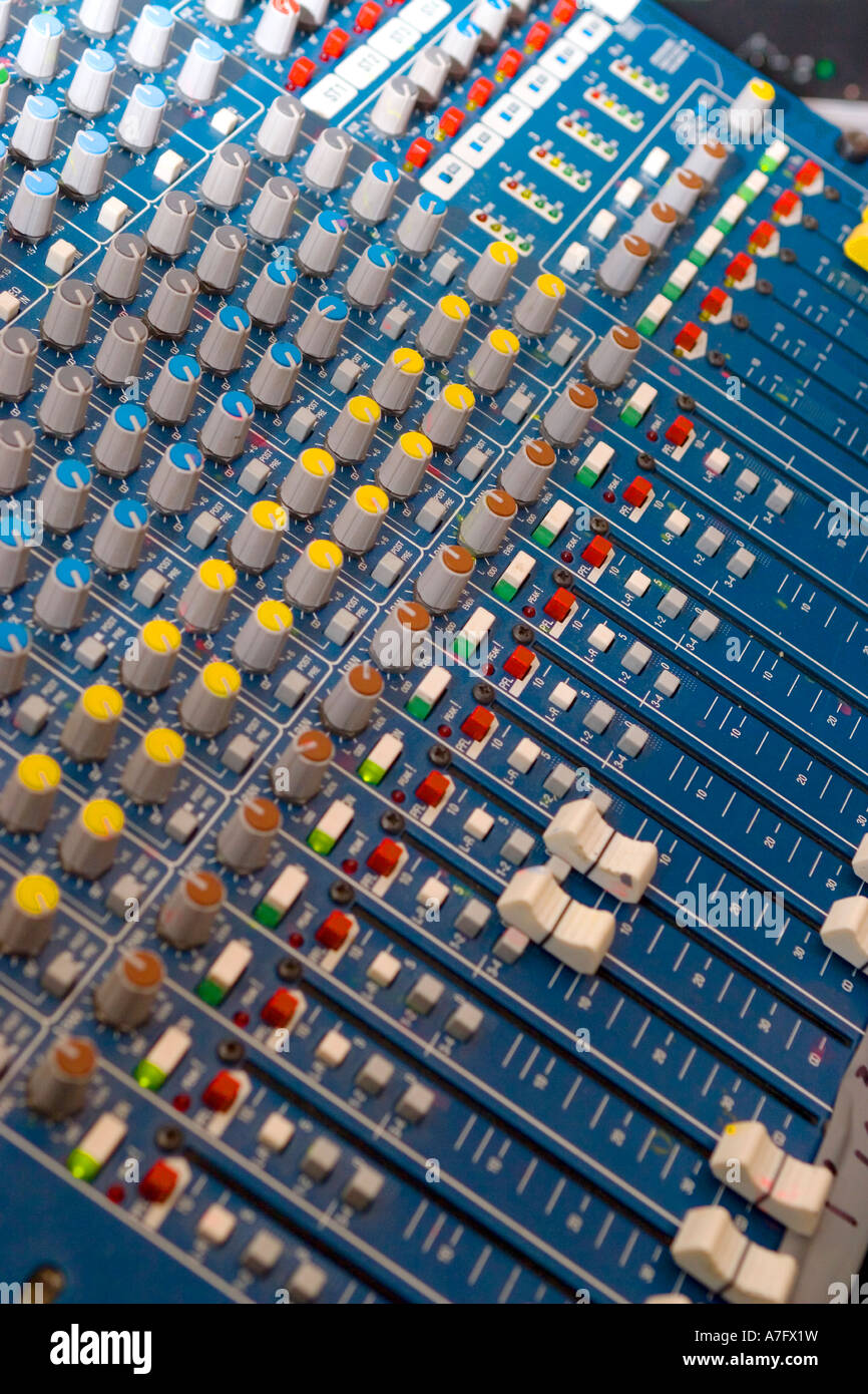 Close up of an audio visual mixing desk Stock Photo - Alamy