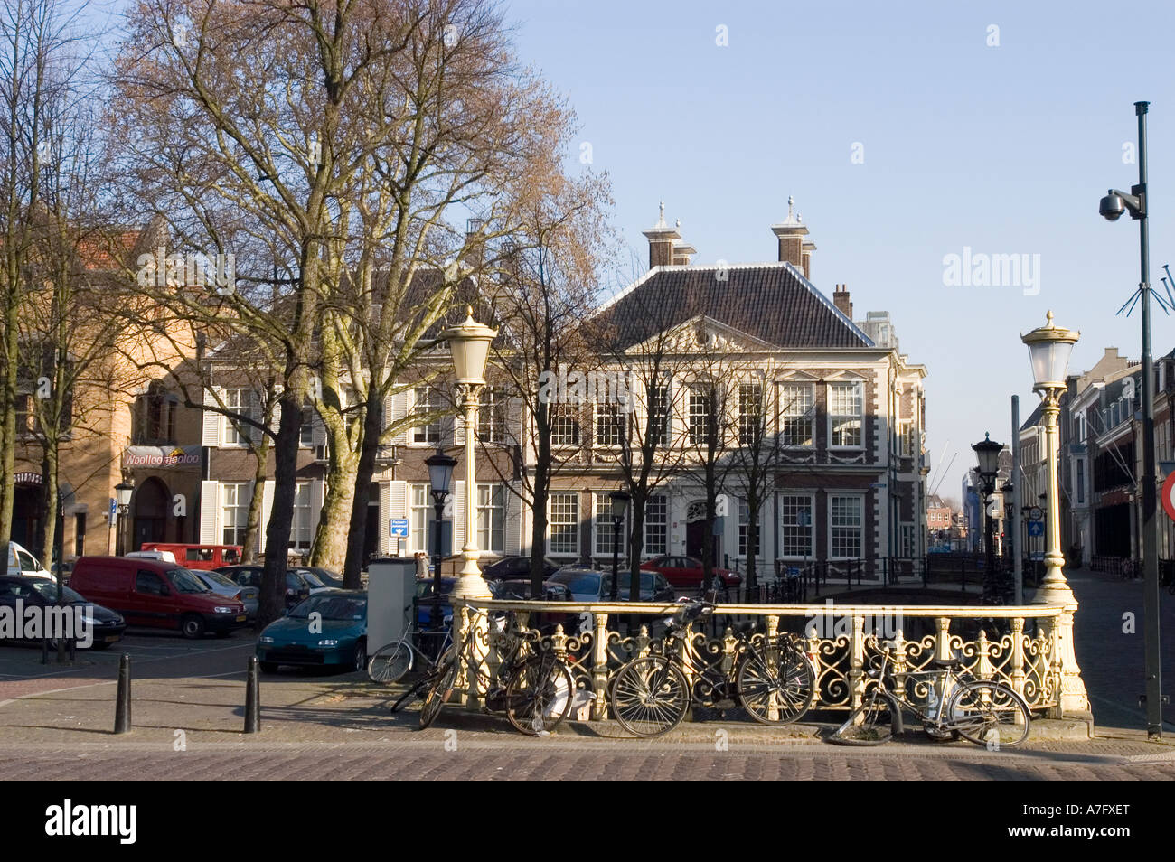 Small New Canal bridge with lanterns and parking bikes in Utrecht ...