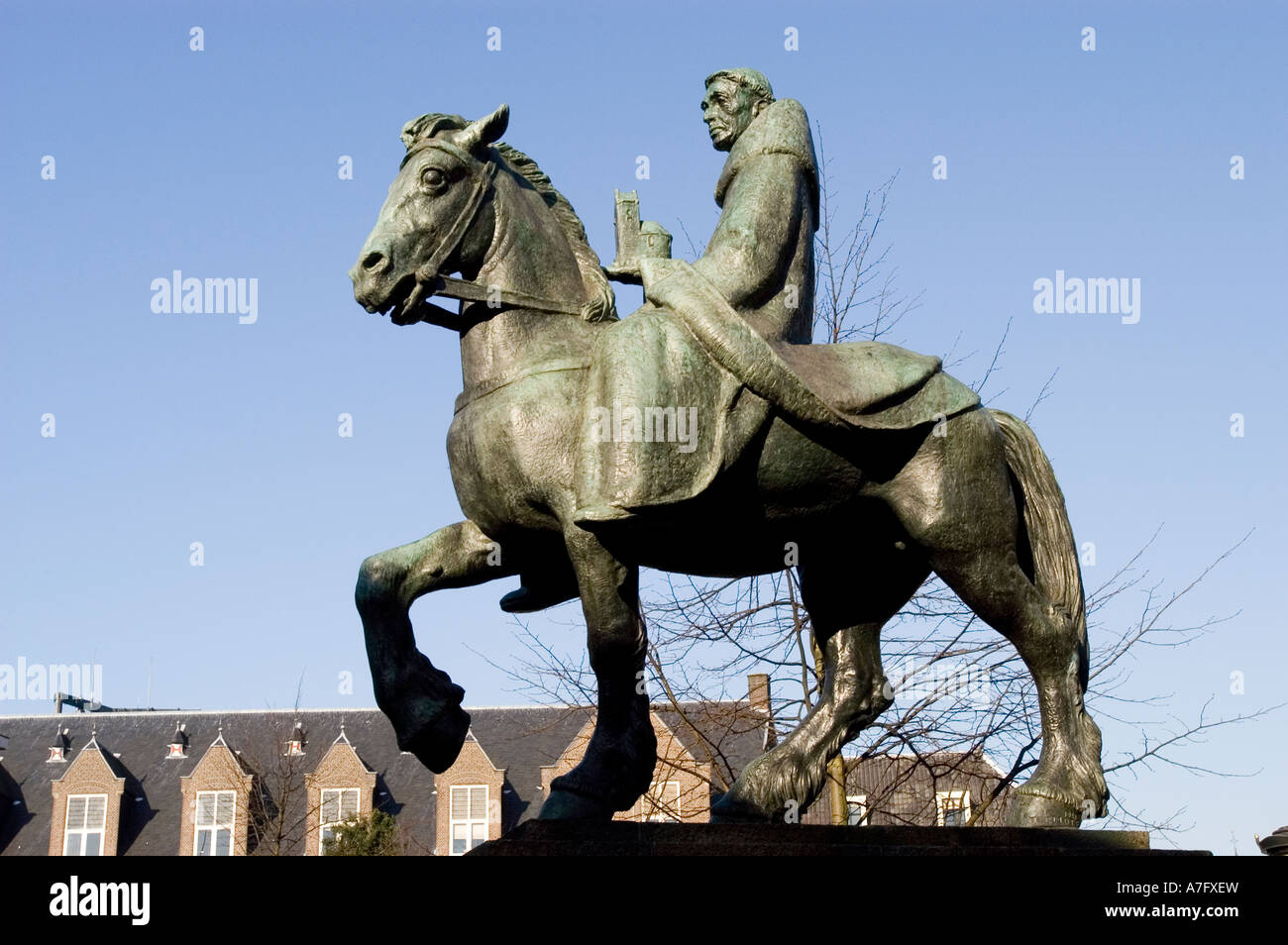 Statue of Willibrord of Utrecht archbishop and missionary with blue sky ...