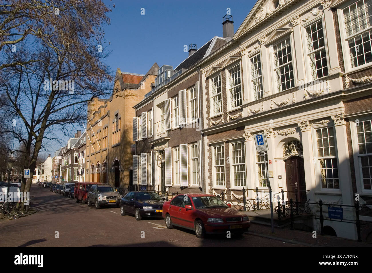Old buildings with blue sky background in town centre of Utrecht ...