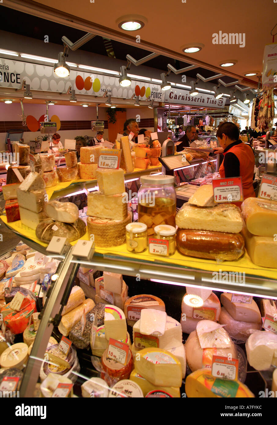 Cheese stall, Santa Caterina food market, Barcelona, Spain Stock Photo ...