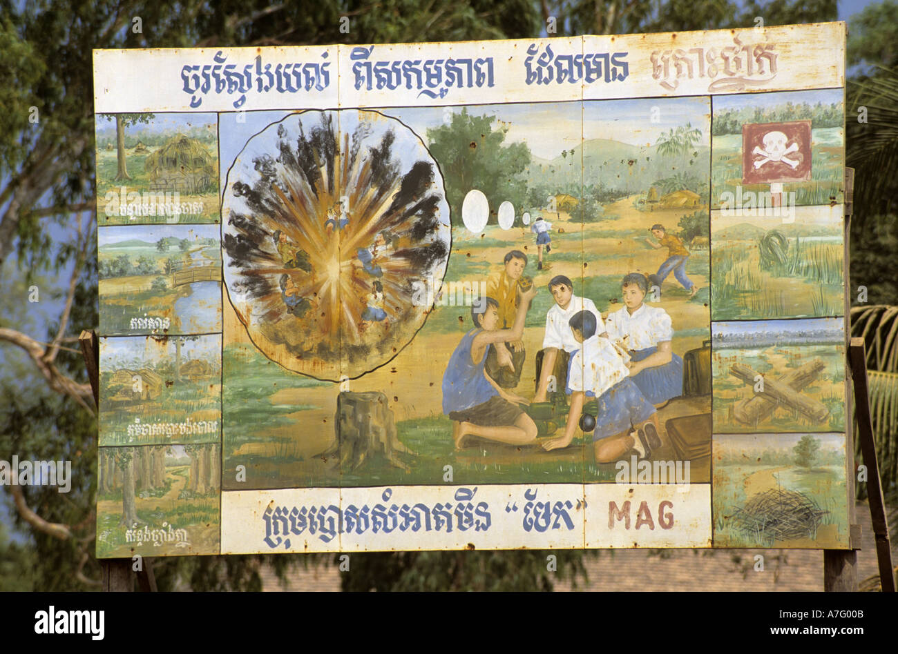 Landmine warning poster Cambodia Stock Photo - Alamy