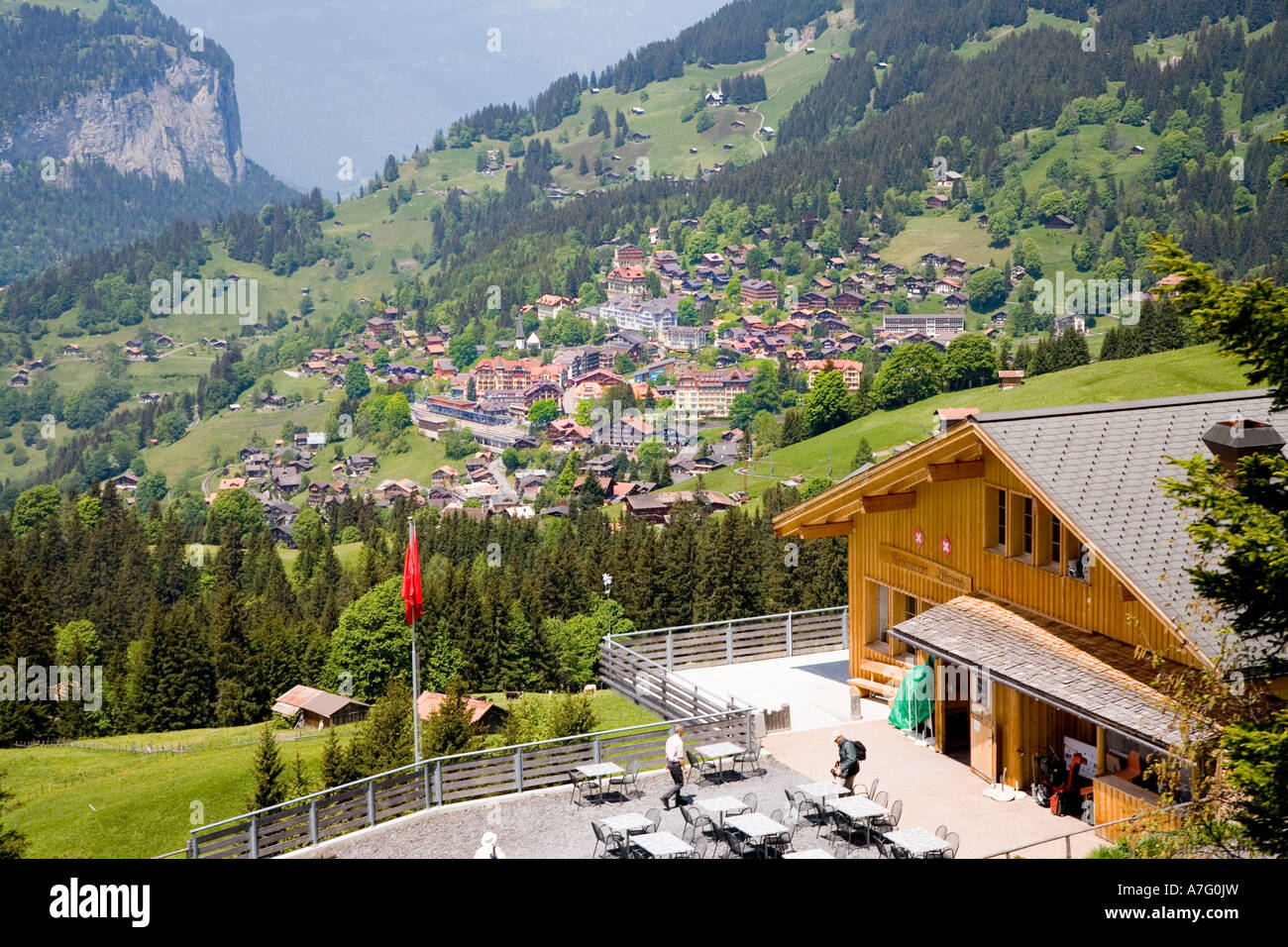 The village of Wengen high above Interlaken Switzerland as seen from ...