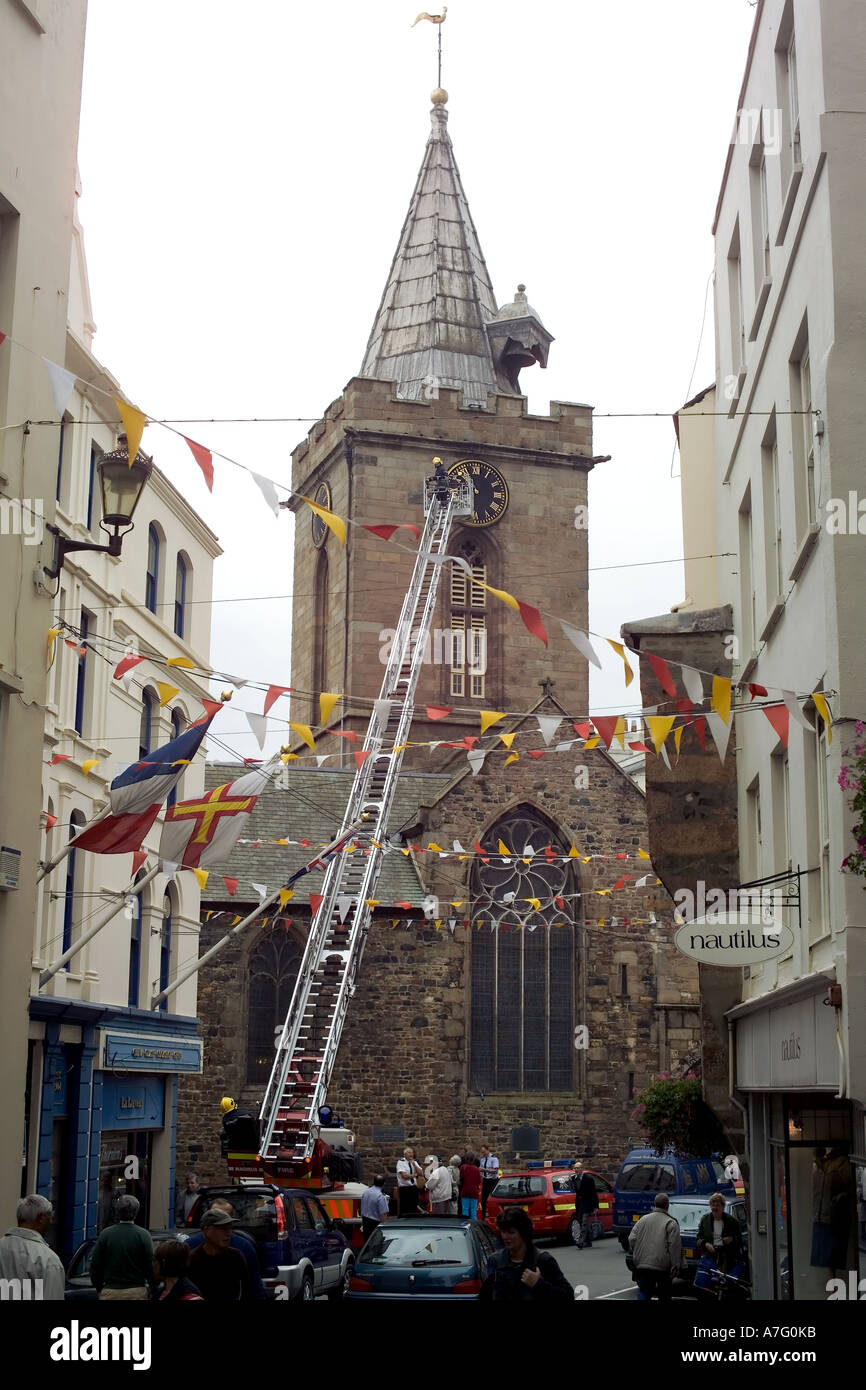 Fire Service firemen, rescue exercise, ALP (Aerial Ladder Platform ...