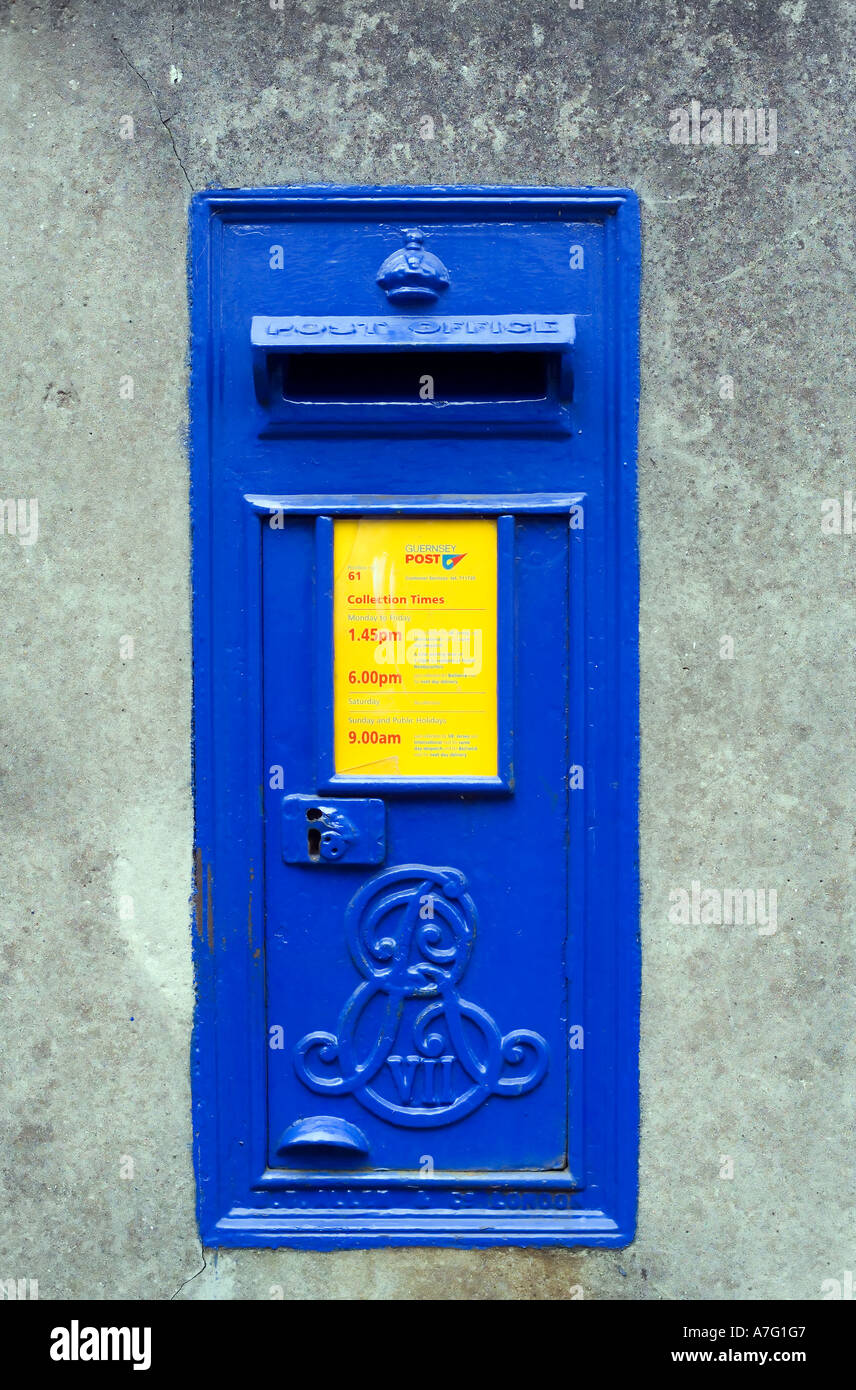 BLUE WALL MOUNTED POST BOX ST-PETER PORT GUERNSEY CHANNEL ISLANDS GREAT ...