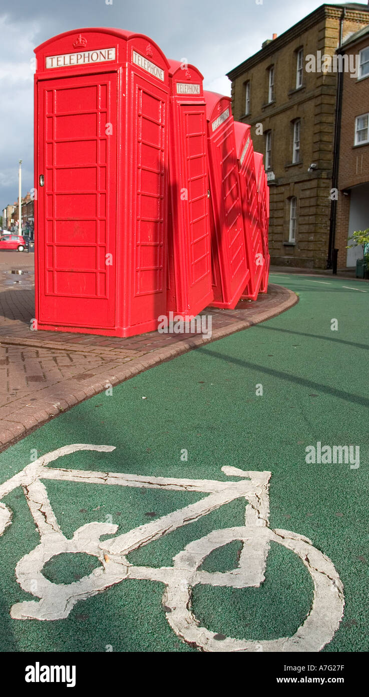 Red telephone box sculpture called OUT OF ORDER in Kingston Upon Thames ...