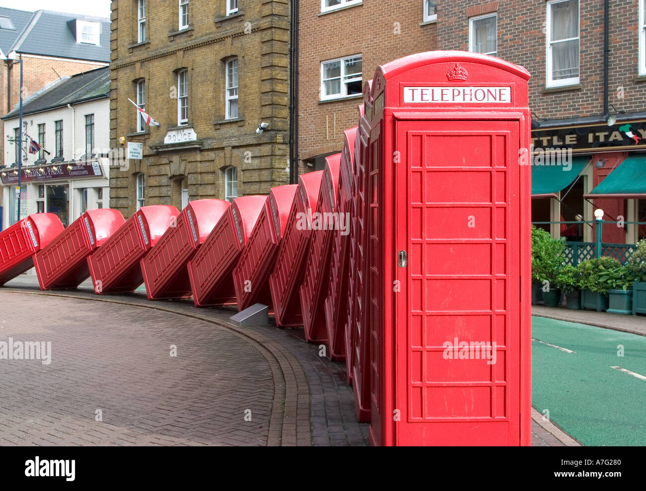 Red telephone box sculpture called OUT OF ORDER in Kingston Upon Thames ...