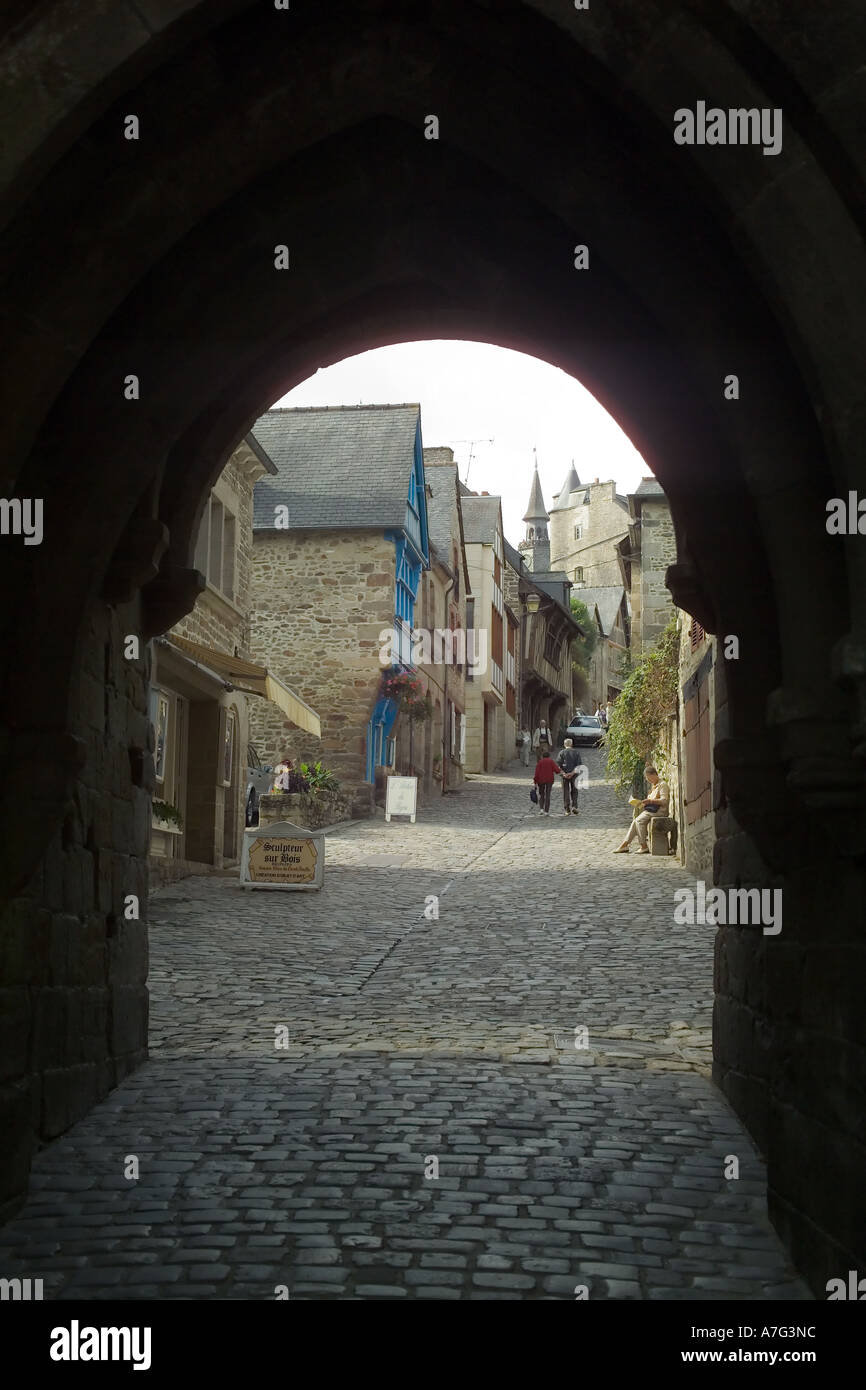 FORTIFIED RAMPART JERZUAL GATE 14th CENTURY AND COBBLED STREET DINAN ...