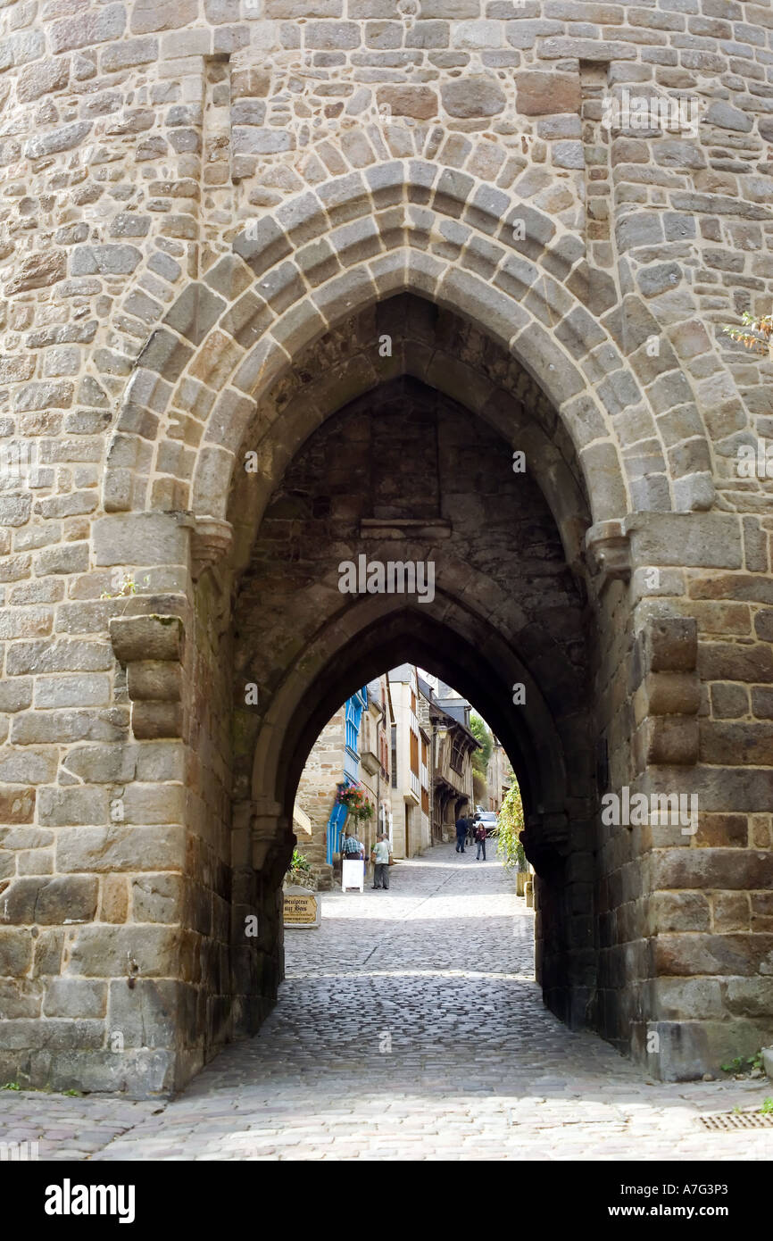 FORTIFIED RAMPART JERZUAL GATE 14th CENTURY AND STREET DINAN BRITTANY ...
