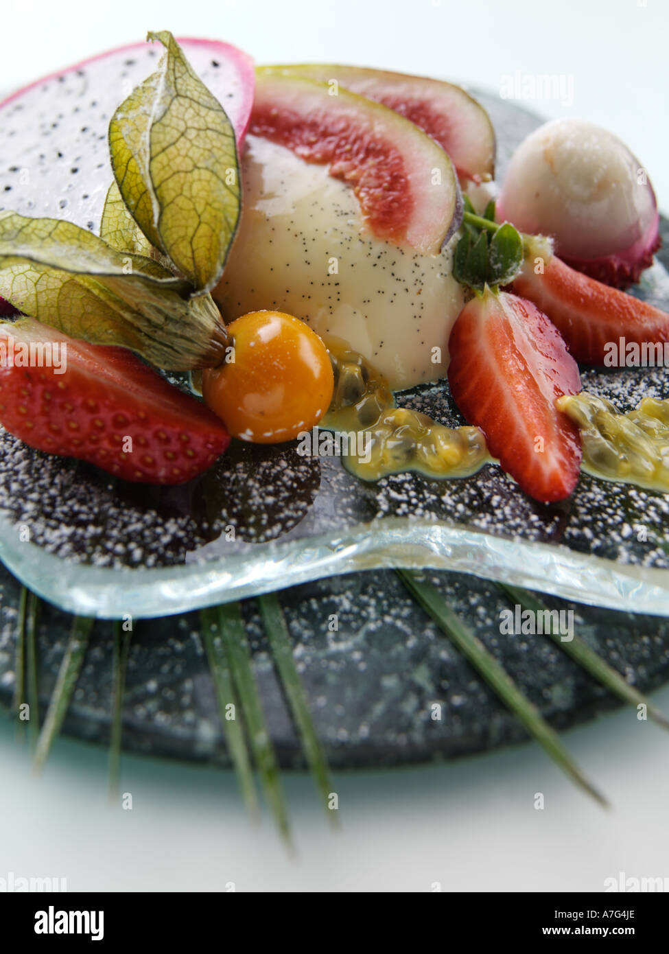 Panna Cotta and fruit Stock Photo - Alamy