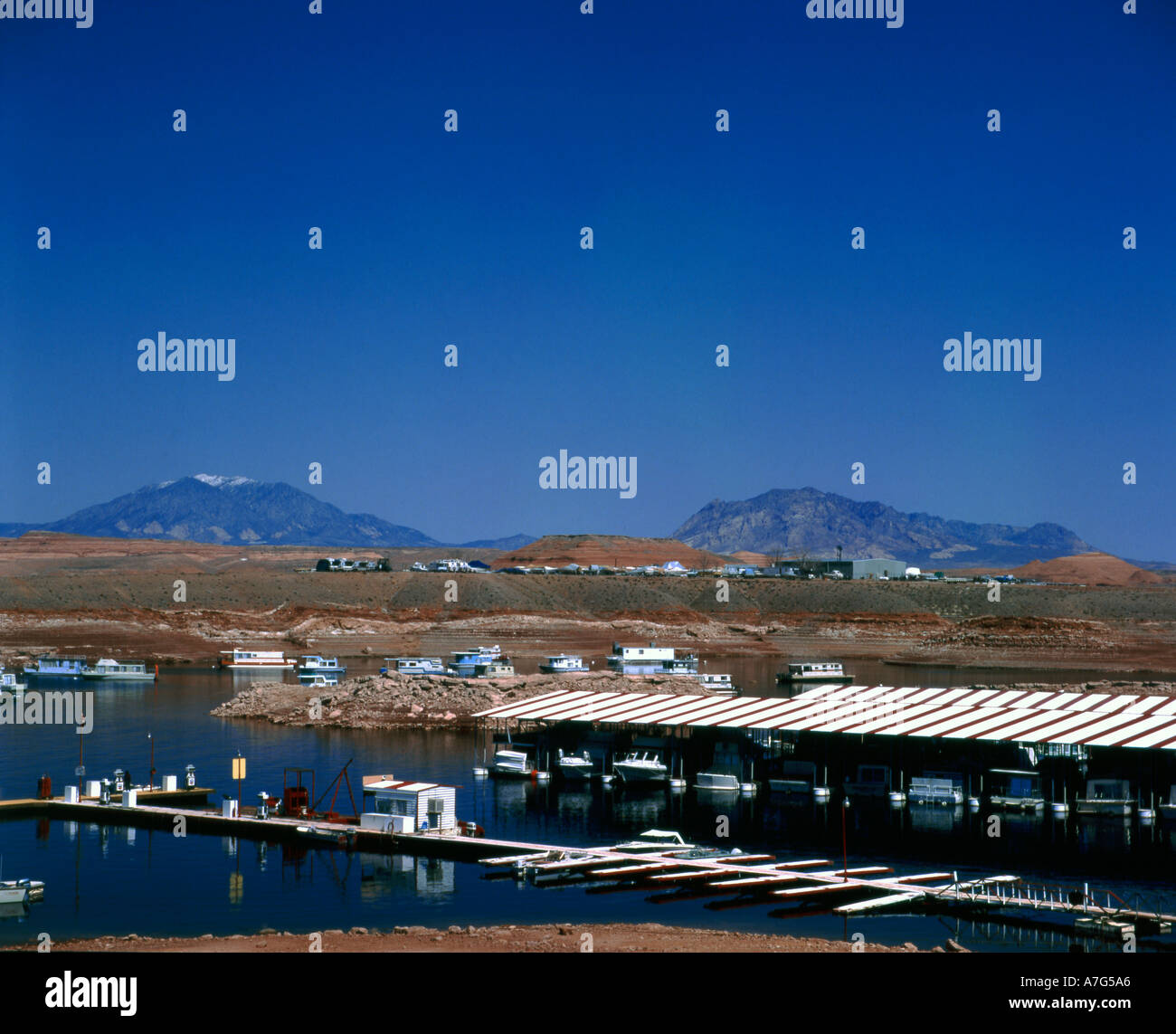 Halls Crossing on Lake Powell Reservoir in Utah showing the Marina and ...