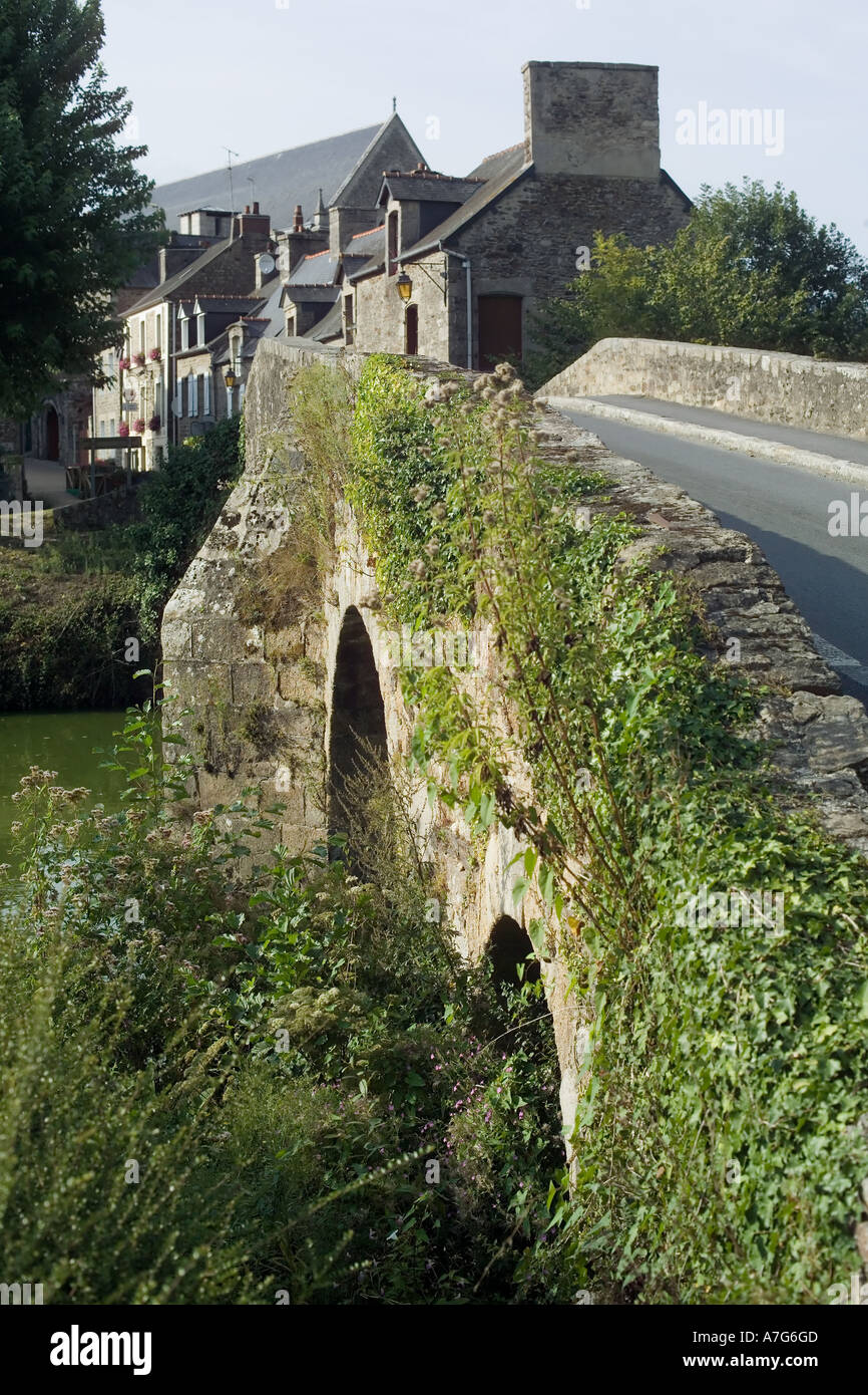 ANCIENT BRIDGE ON NAPOLEON CANAL AND HOUSES LEON NEAR DINAN BRITTANY ...