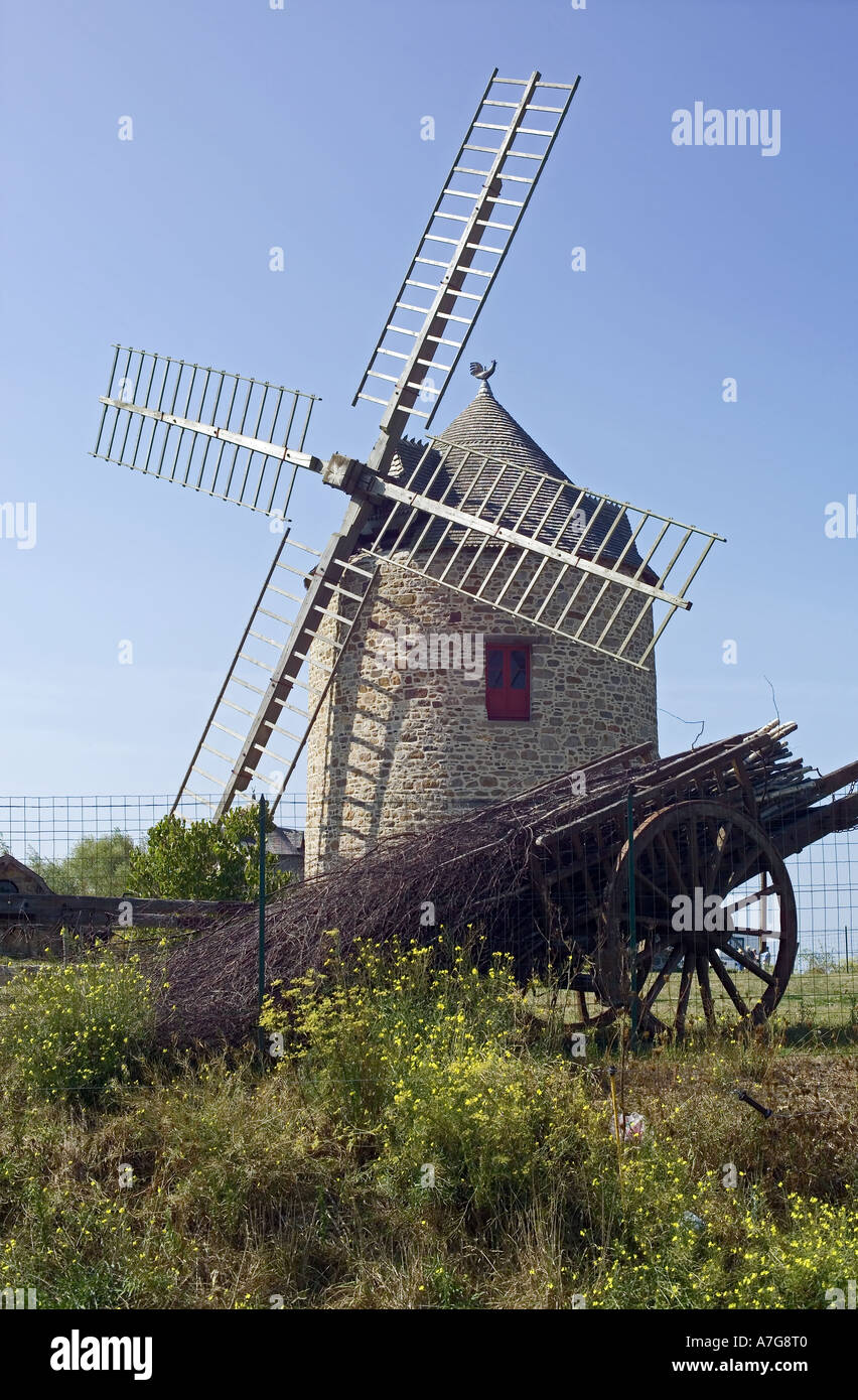 ANCIENT FARM CART AND WINDMILL BRITTANY FRANCE Stock Photo - Alamy