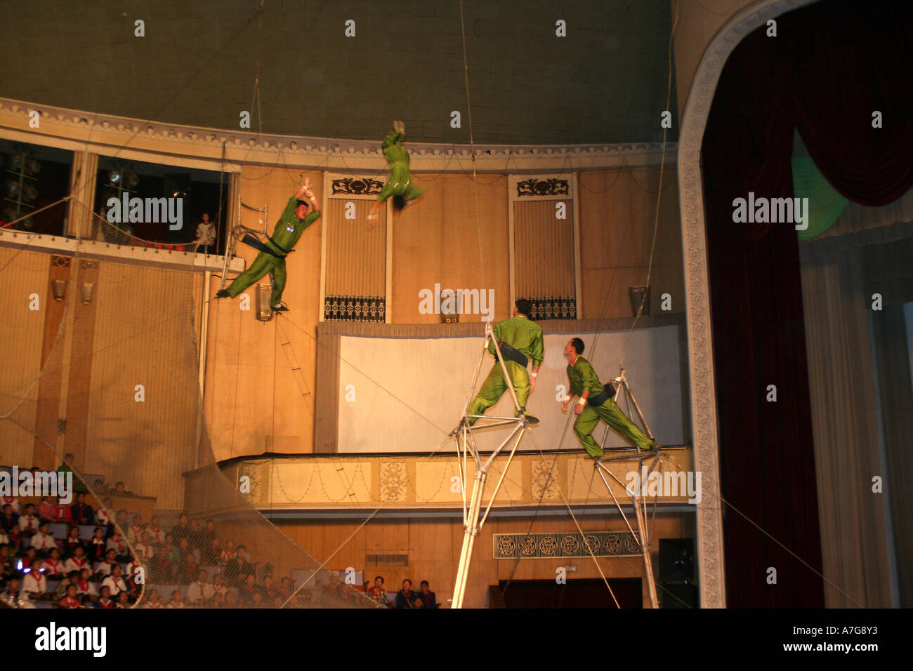 North Korean Circus acrobats watched by school children Stock Photo - Alamy