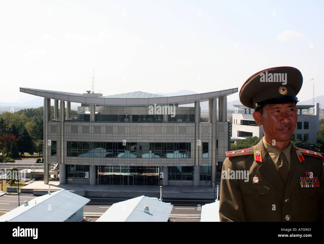 North Korean border guard at the border with South Korea, Pammunjom ...