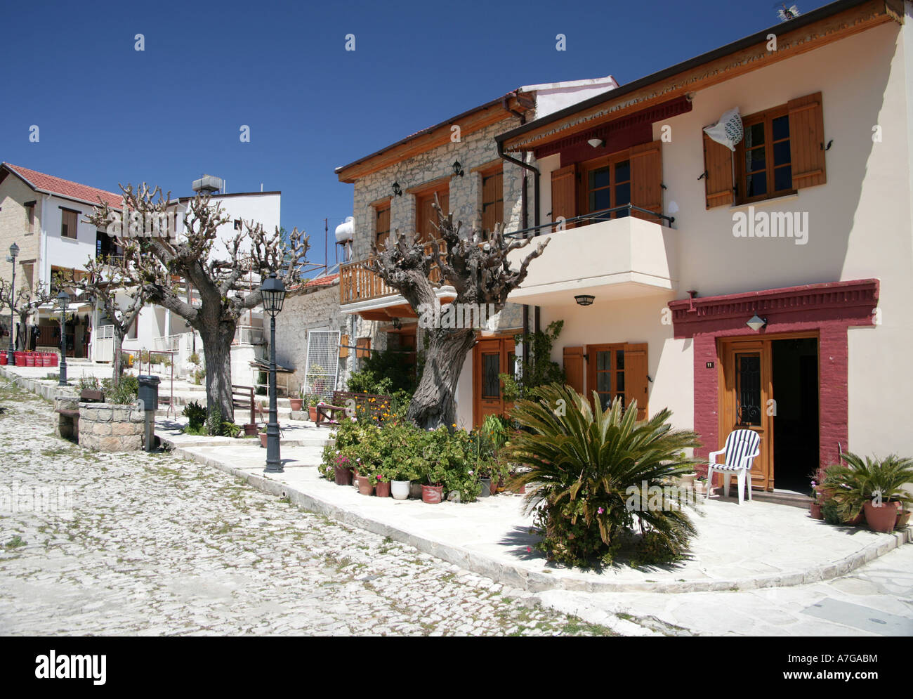 Main square of Omodos village in the Troodos Mountains Cyprus Stock ...