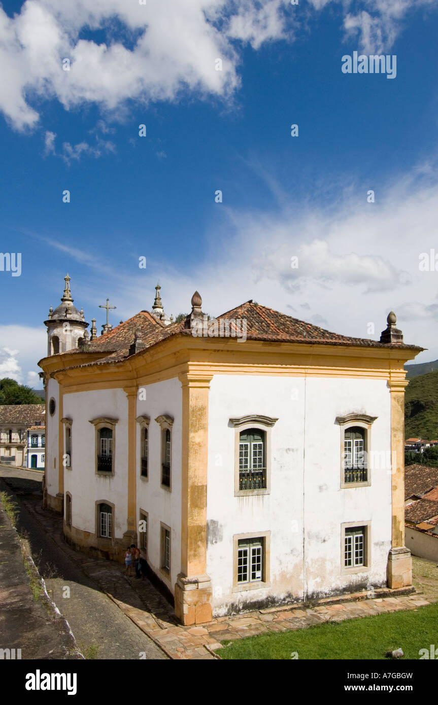A view of typical colonial architecture in the town of Ouro Preto in ...
