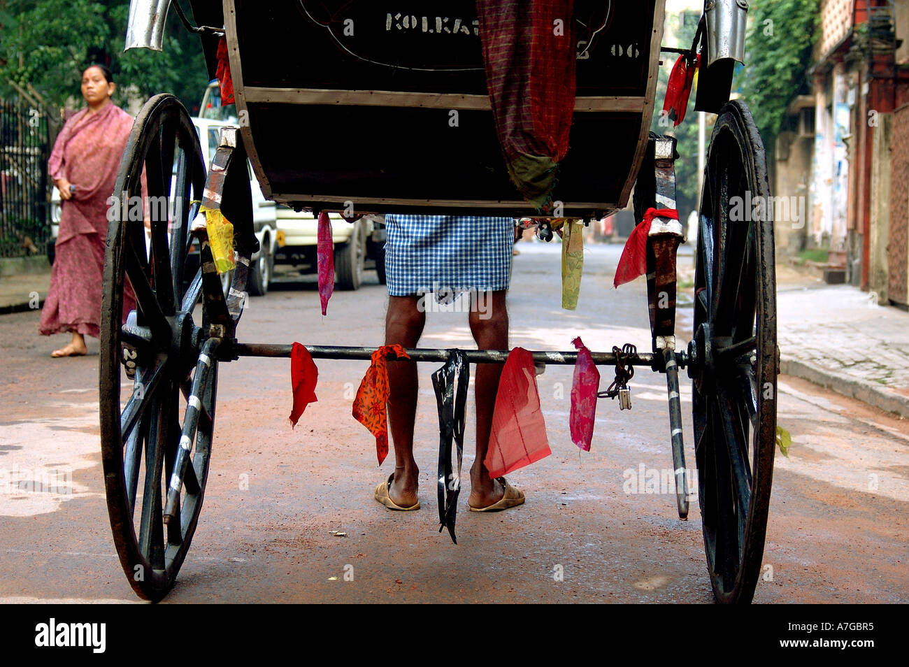 Hand pulled rickshaw calcutta street scene calcutta india hi-res stock ...
