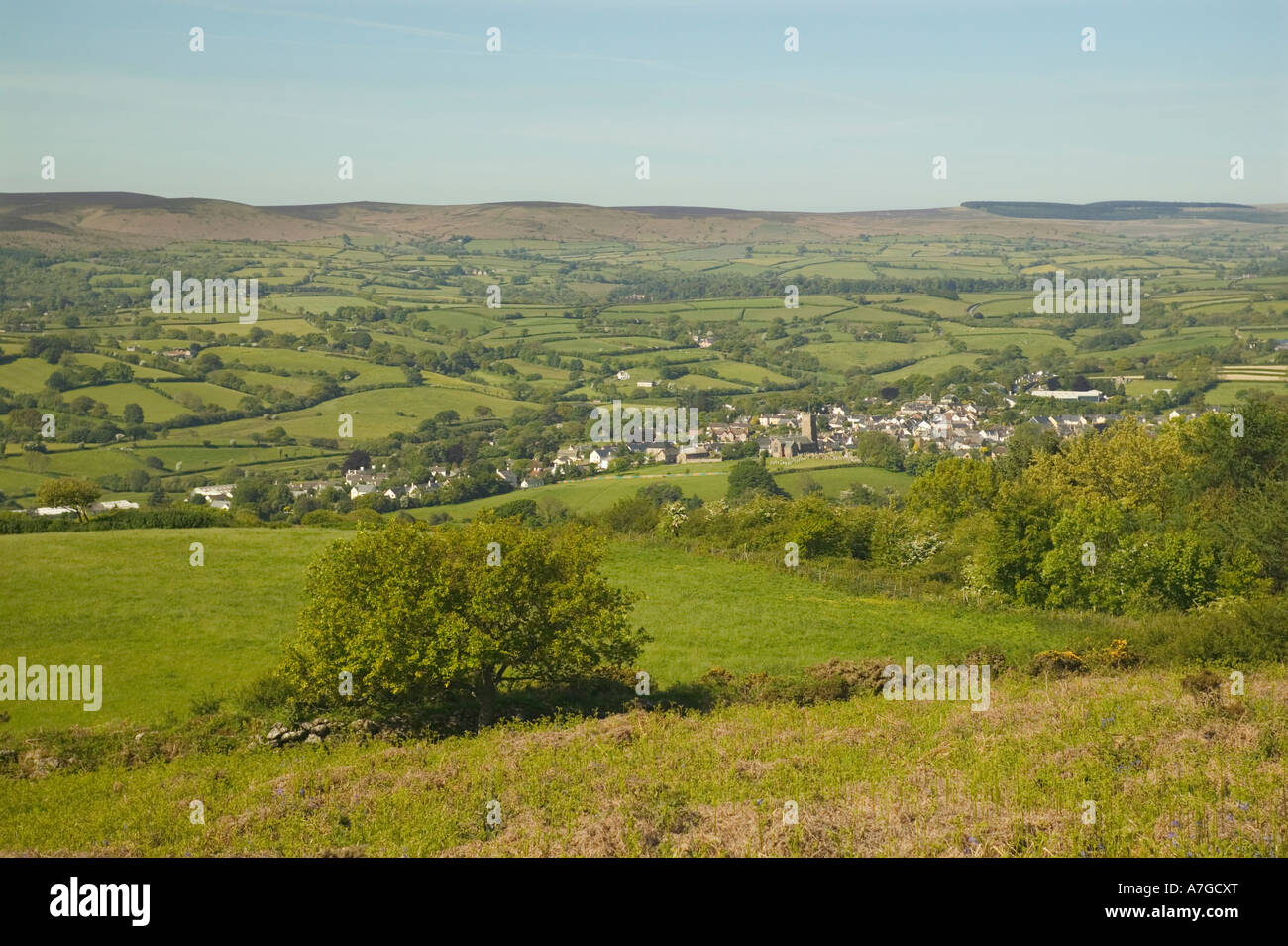 A view over Moretonhampstead to moorland seen from Mardon Dartmoor ...
