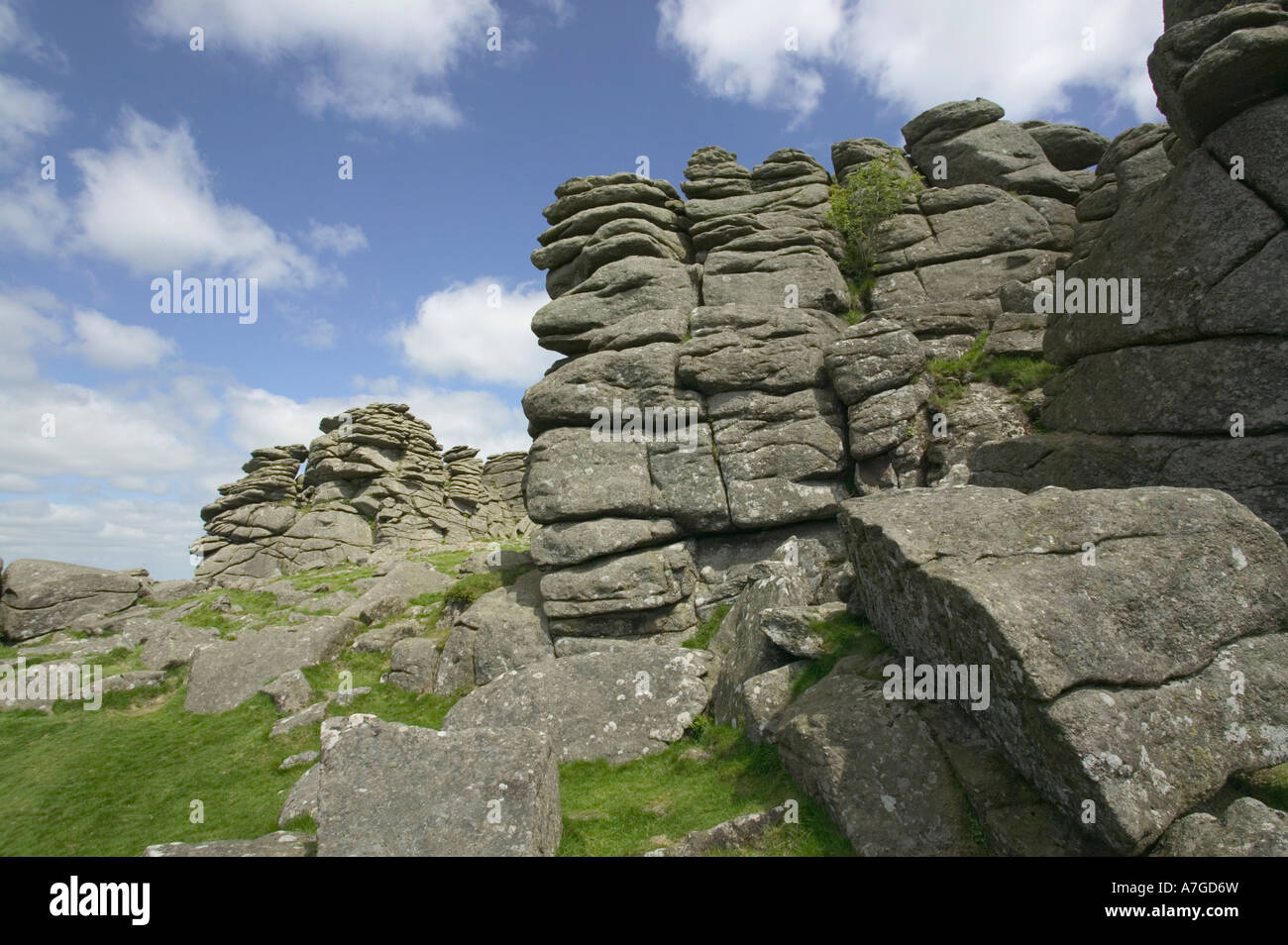 A large rocky outcrop Hound Tor Dartmoor National Park Devon Great ...