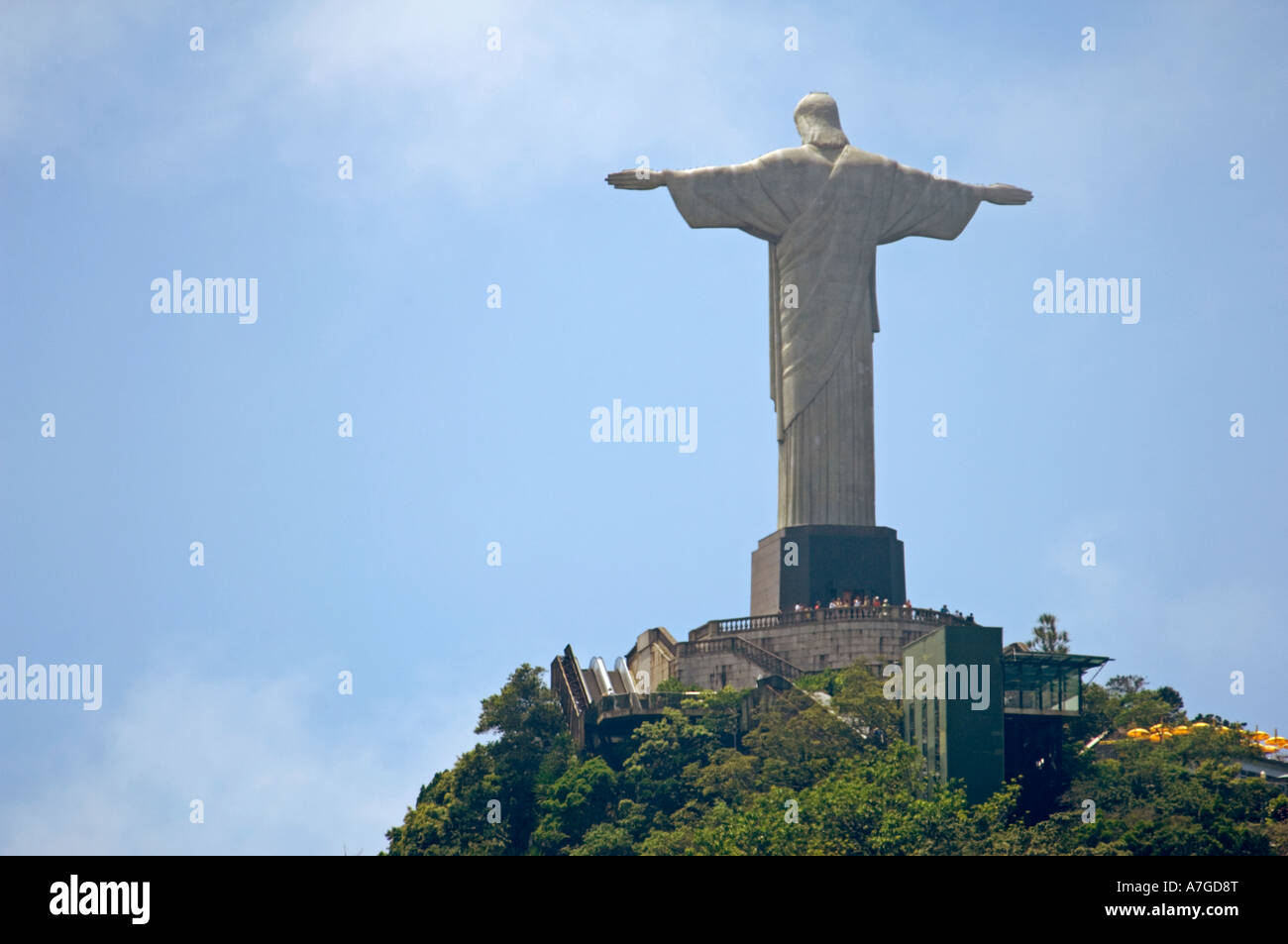 A rear view of the Christ the Redeemer (Cristo Redentor) statue ...