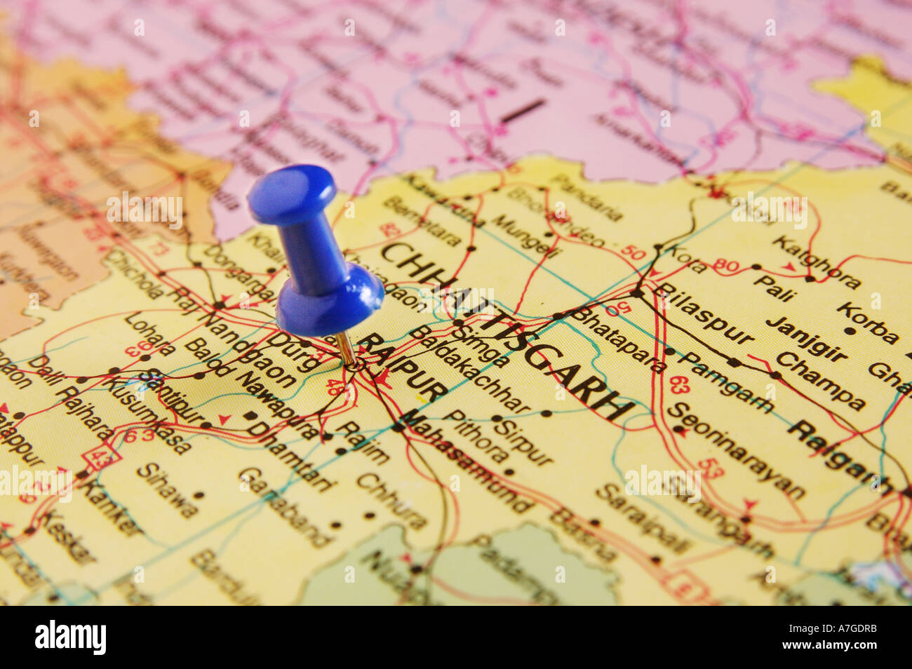 Map of India, spotted Raipur, Capital of Chhattisgarh by blue colored ...