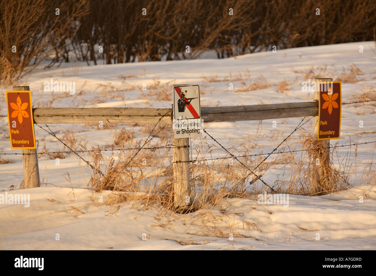 Buffalo Pound Provincial Park boundary signs in scenic Saskatchewan ...