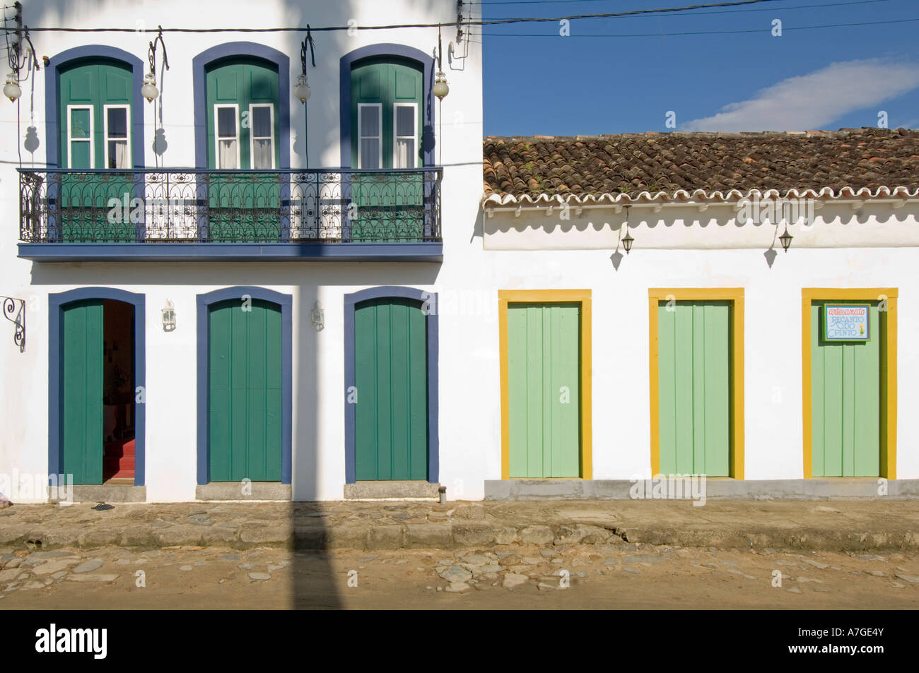 A view of typical architecture in the old colonial town of Paraty on ...
