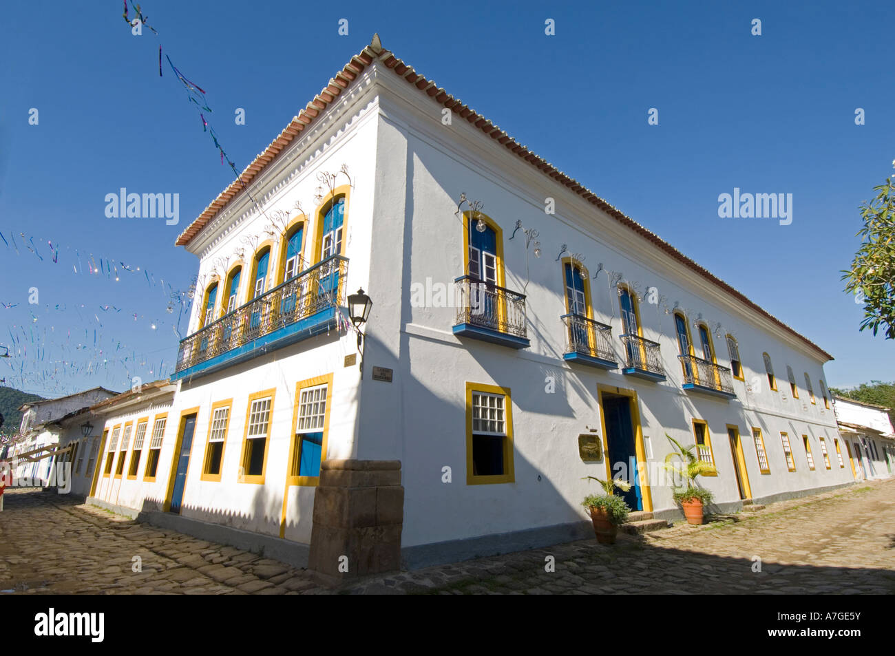 A view of typical architecture in the old colonial town of Paraty on ...