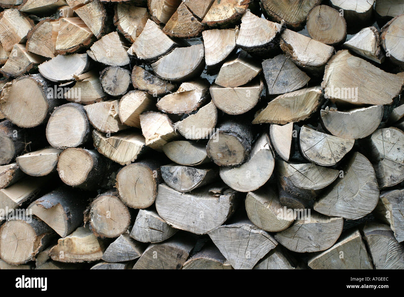 A pile of neatly stacked logs ready for the wood burner Stock Photo - Alamy