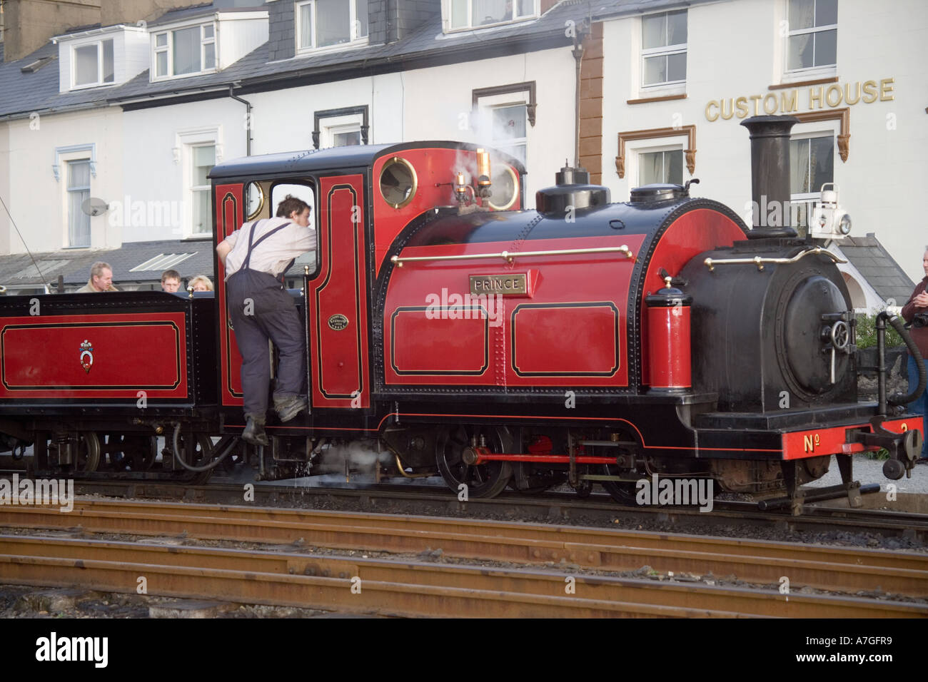 The Prince steam engine on the Ffestiniog railway at Porthmadog station ...