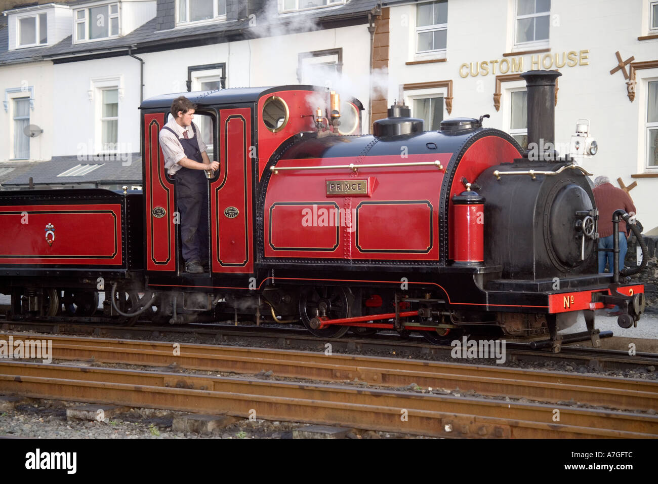 The Prince steam engine on the Ffestiniog railway at Porthmadog station ...