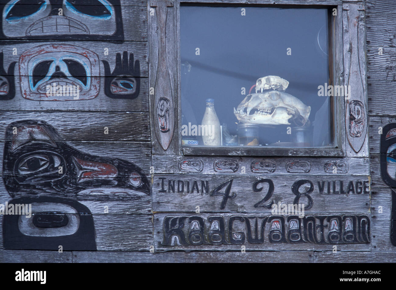 North America, USA, southeast Alaska, Wolf Clan Indian village, Window ...