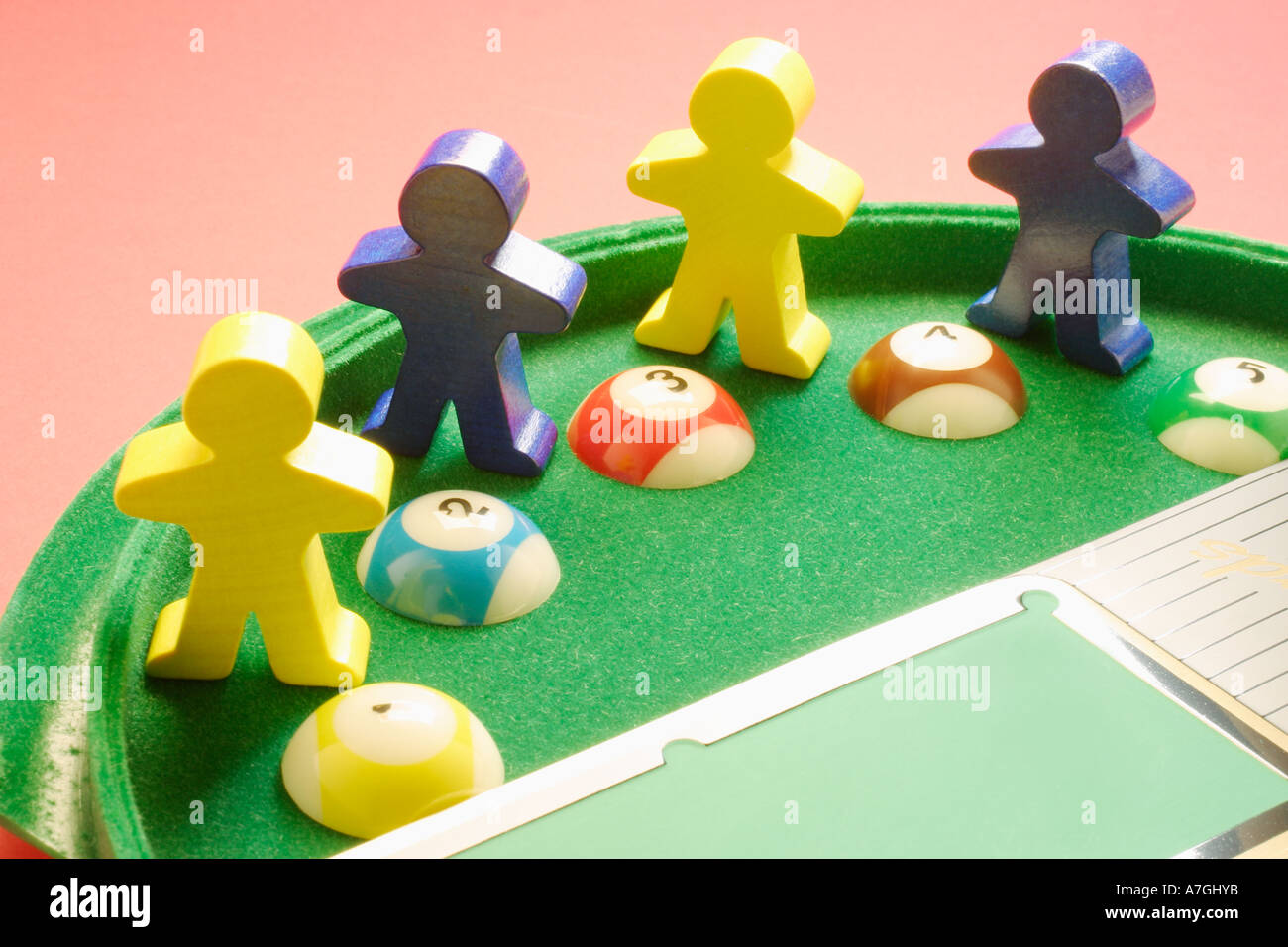Wooden Figures and Billiard Ball Game Stock Photo - Alamy