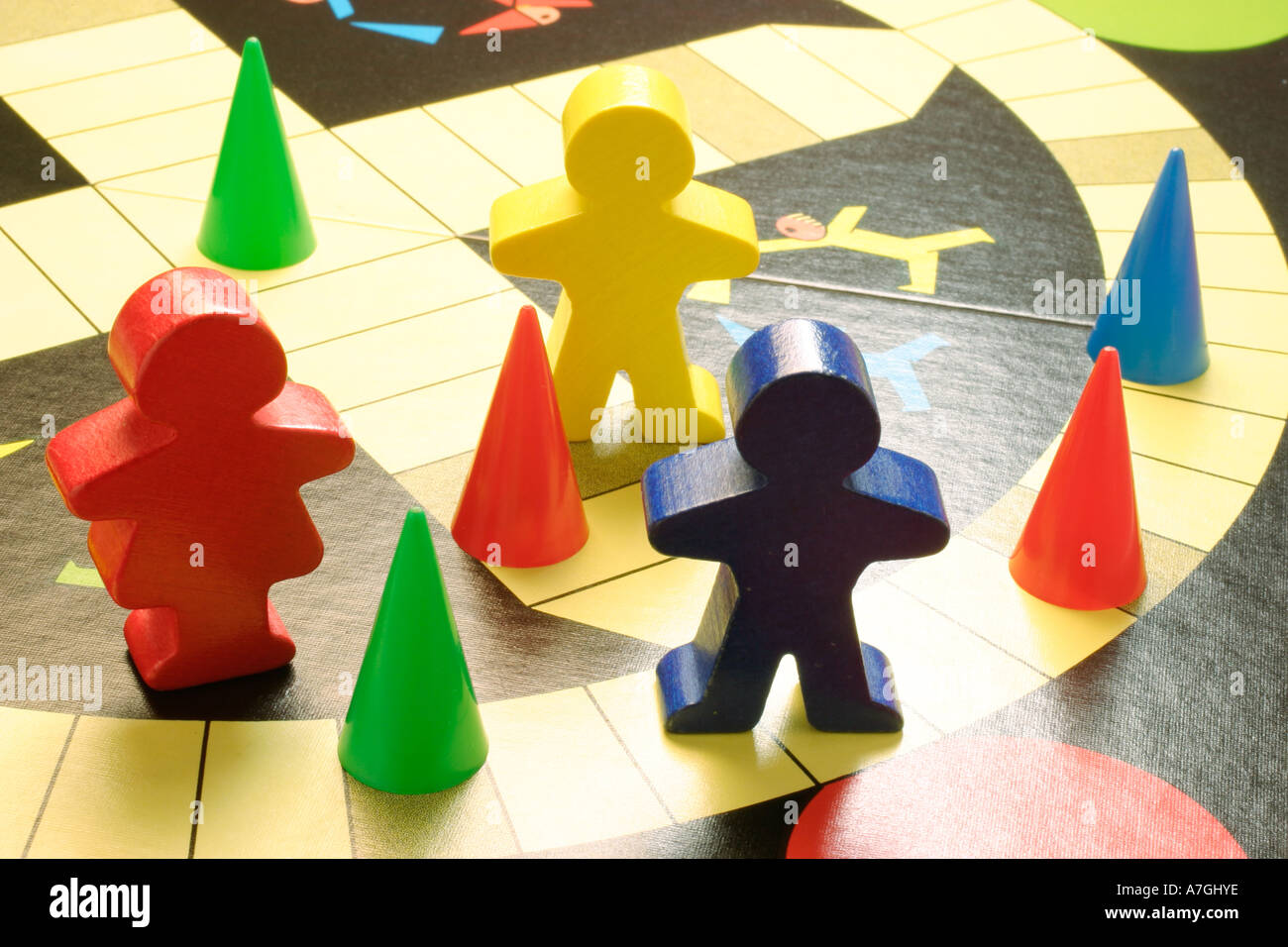 Wooden Children Figues on Board Game Stock Photo - Alamy