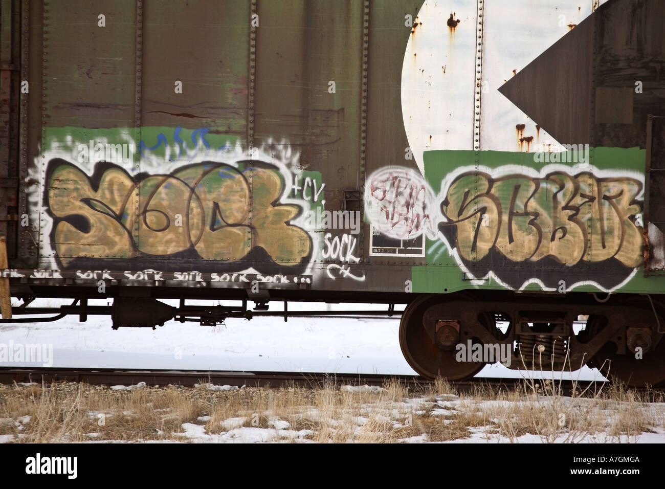 Graffiti on a CP Rail grain car in scenic Saskatchewan Canada Stock ...