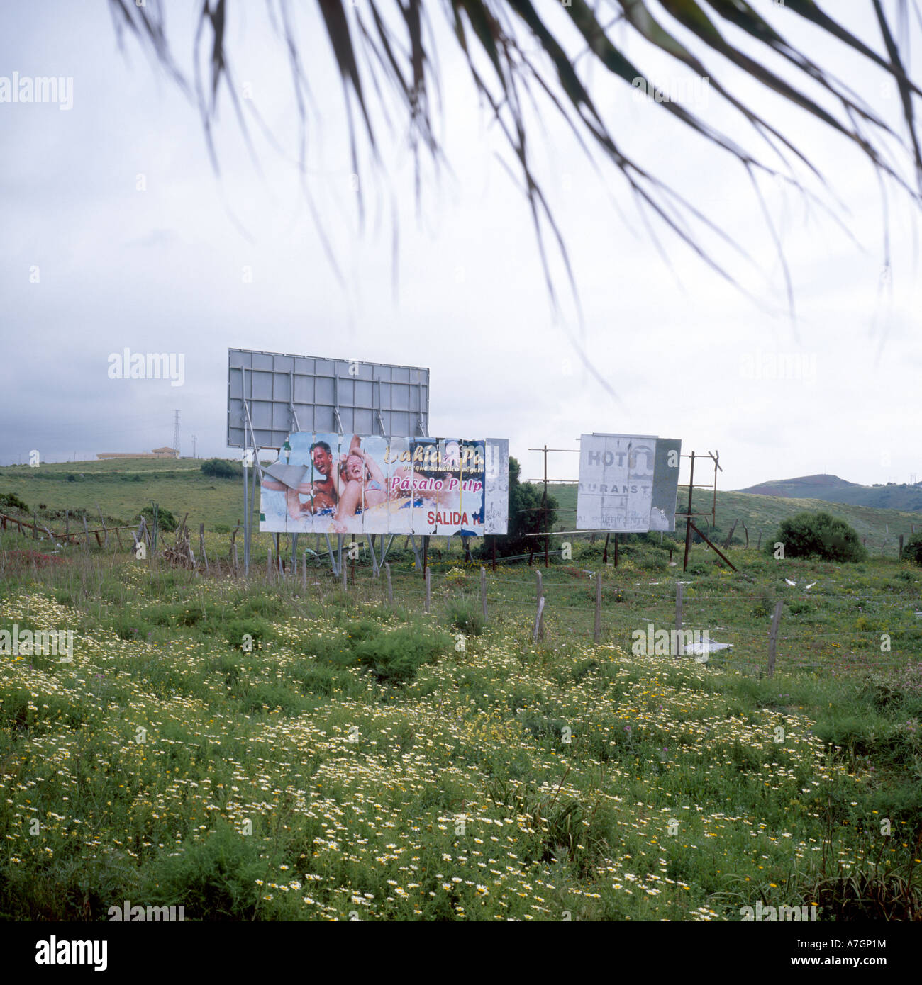 Tarifa Spain old advertising boards in field Stock Photo - Alamy