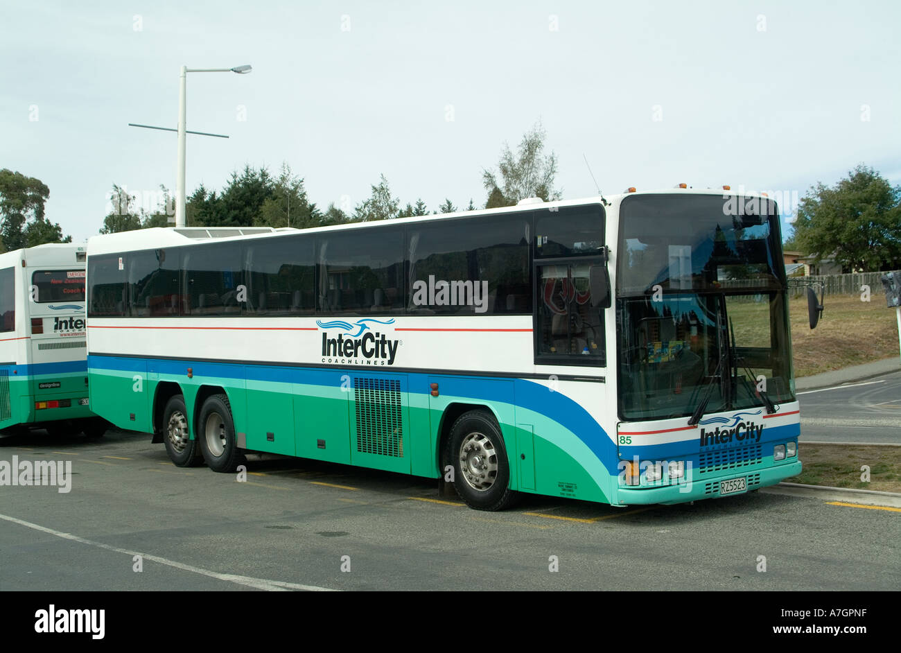 InterCity Coach at Lake Tekapo Stock Photo - Alamy