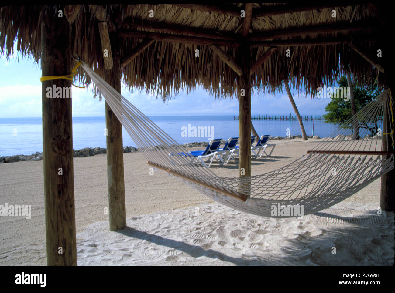 NA, USA, Florida, Florida Keys, Beach Hut & Chairs on Beach Stock Photo ...